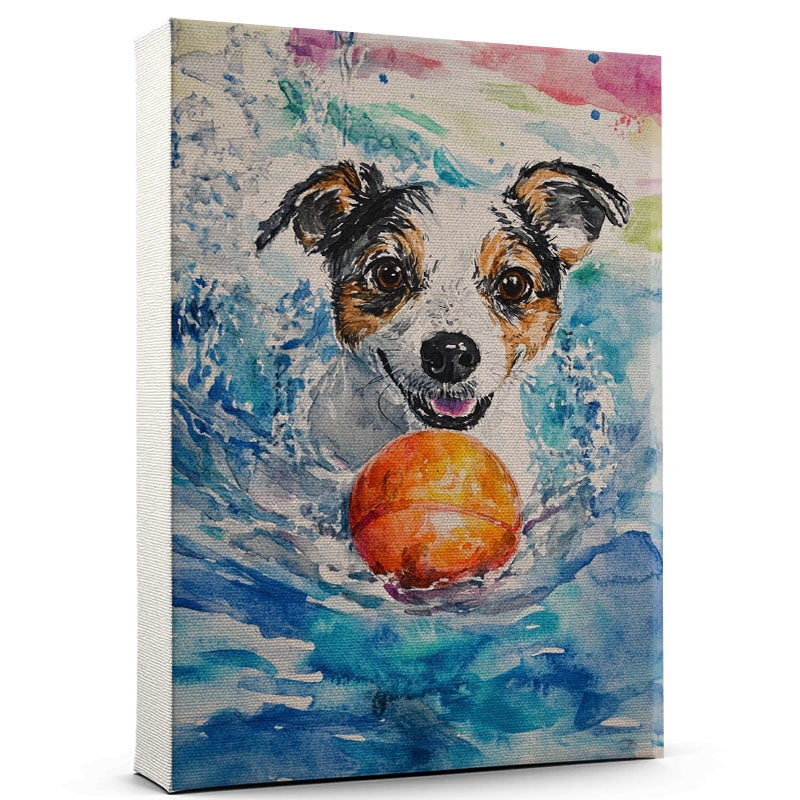 Parson Russell Terrier Cute Dog Swimming Stretched Canvas Size 8x12 ...