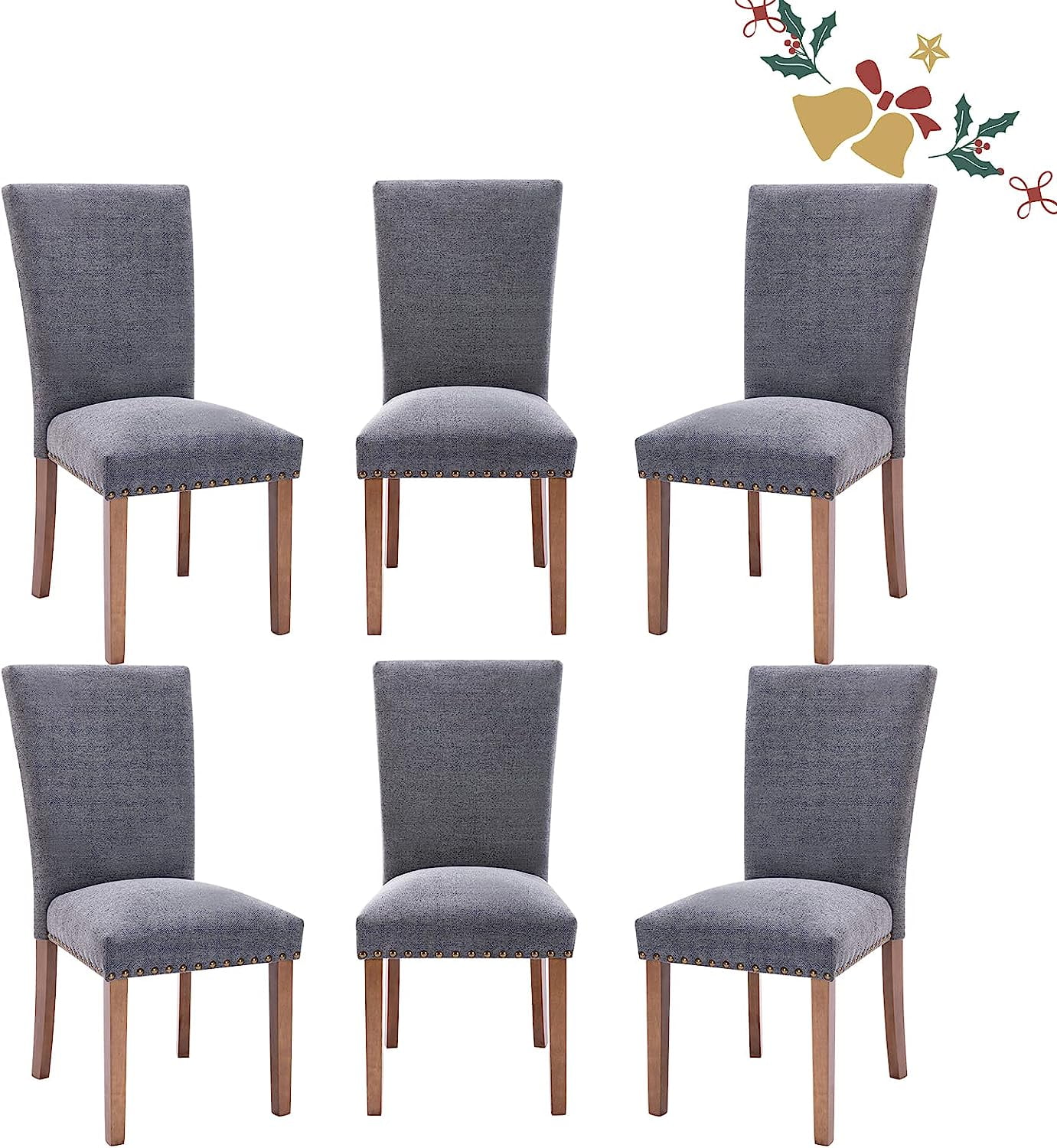 Parsons Dining Chairs Set of 2, Upholstered Nailhead Dining Room ...