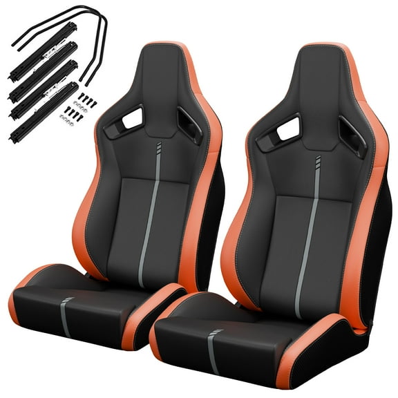 2PC Universal Bucket Racing Seats Red Stitch Red PVC Leather Reclinable ...