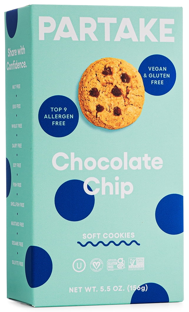 PARTAKE Soft Baked Chocolate Chip Cookies, Vegan, Shelf-Stable, 5.5 oz ...