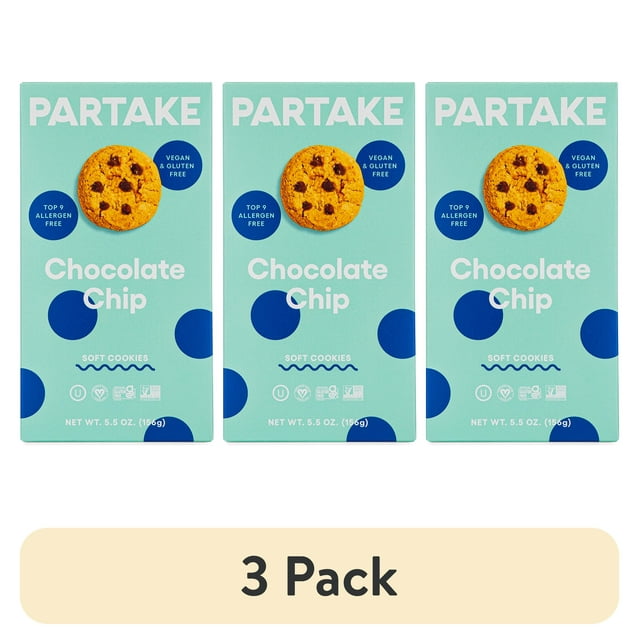 (3 pack) Partake Foods Soft Baked Chocolate Chip Cookies, Vegan ...
