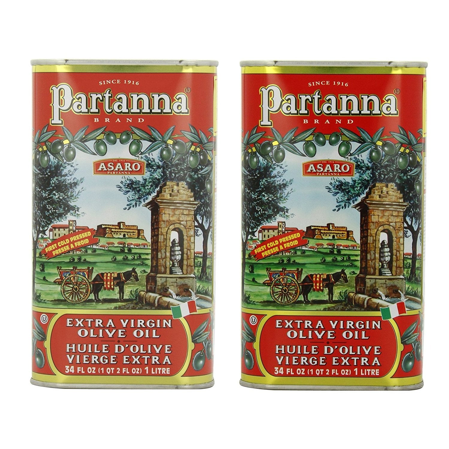 Partanna Extra Virgin Olive BDF32 Oil 1 Liter (34-ounce) Can (Pack of 2 ...