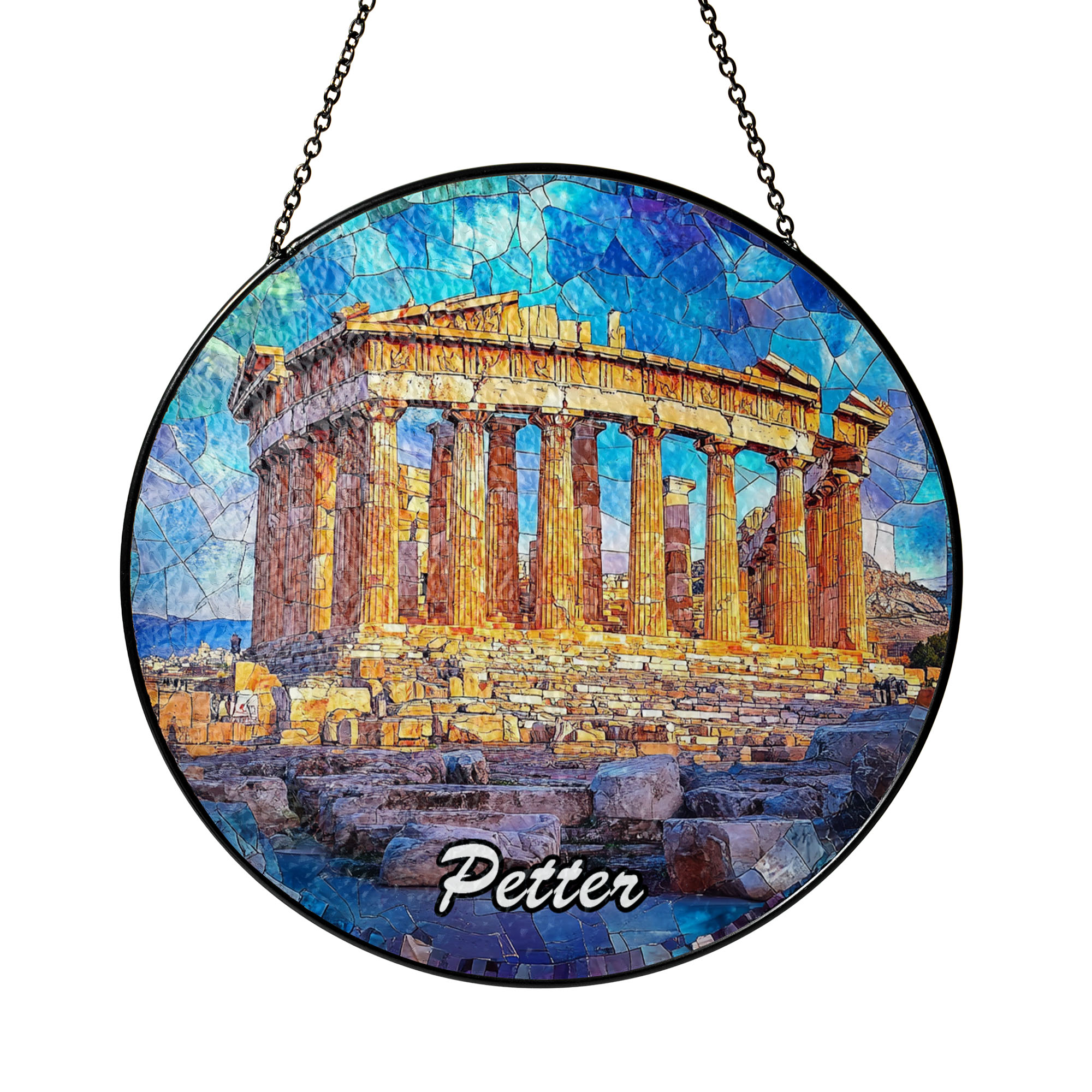 Parthenon Stained Glass Suncatcher - Custom Name Greece Landmark Window ...