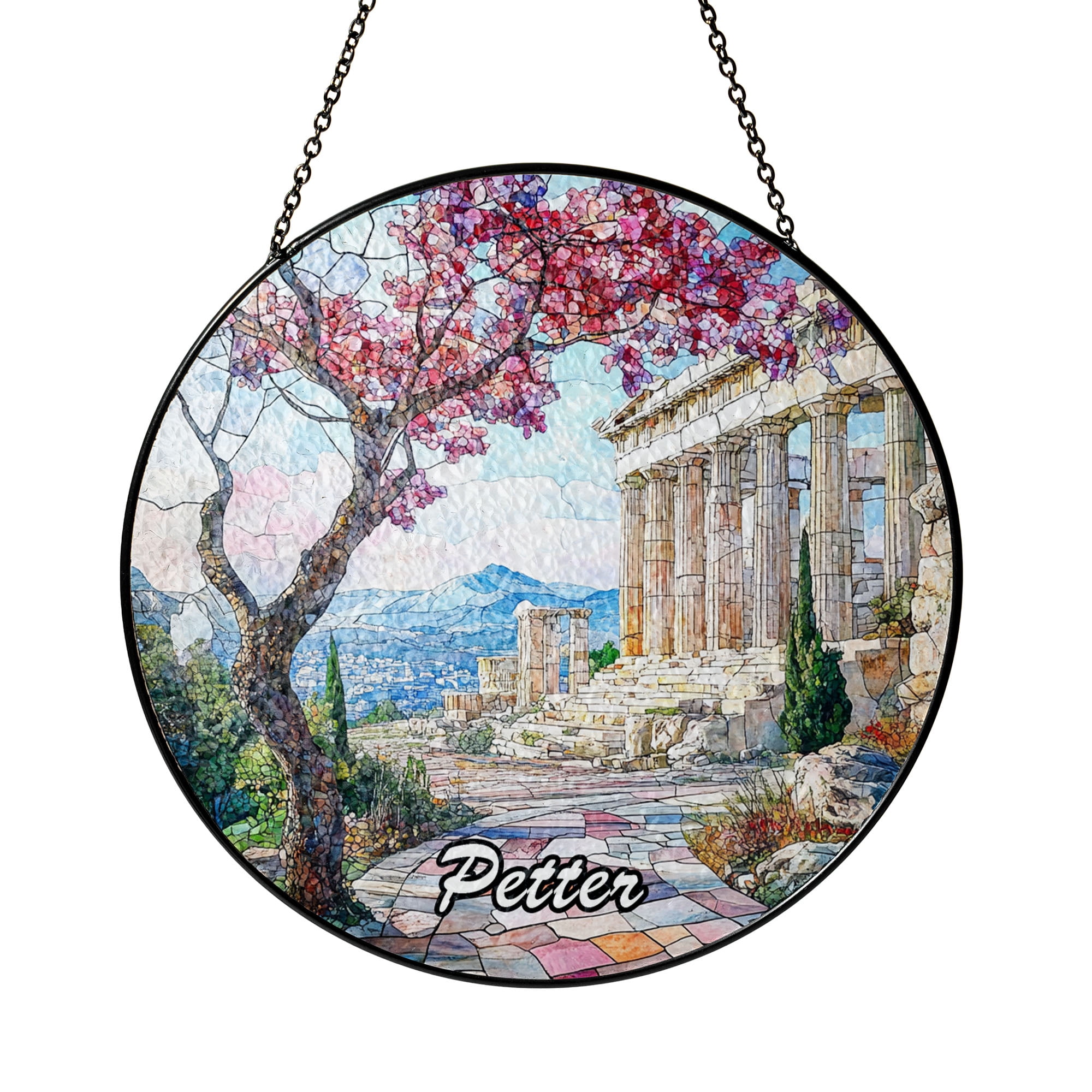 Parthenon Stained Glass Suncatcher - Custom Name Greece Landmark Window ...