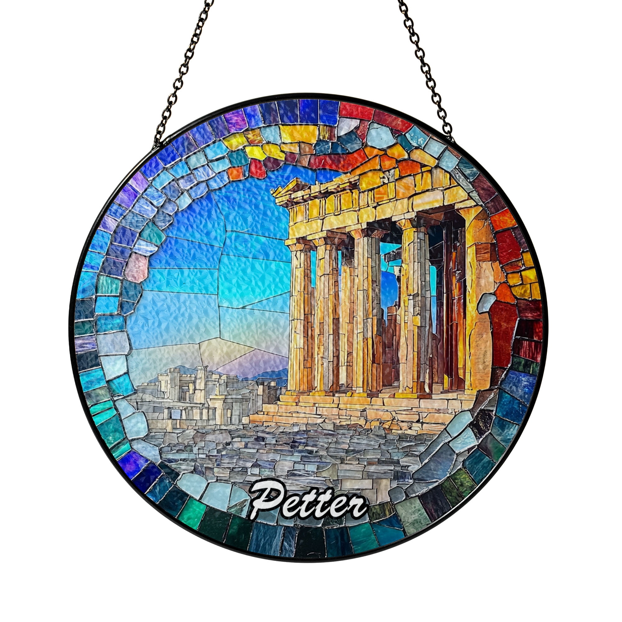 Parthenon Stained Glass Suncatcher - Custom Name Greece Landmark Window ...