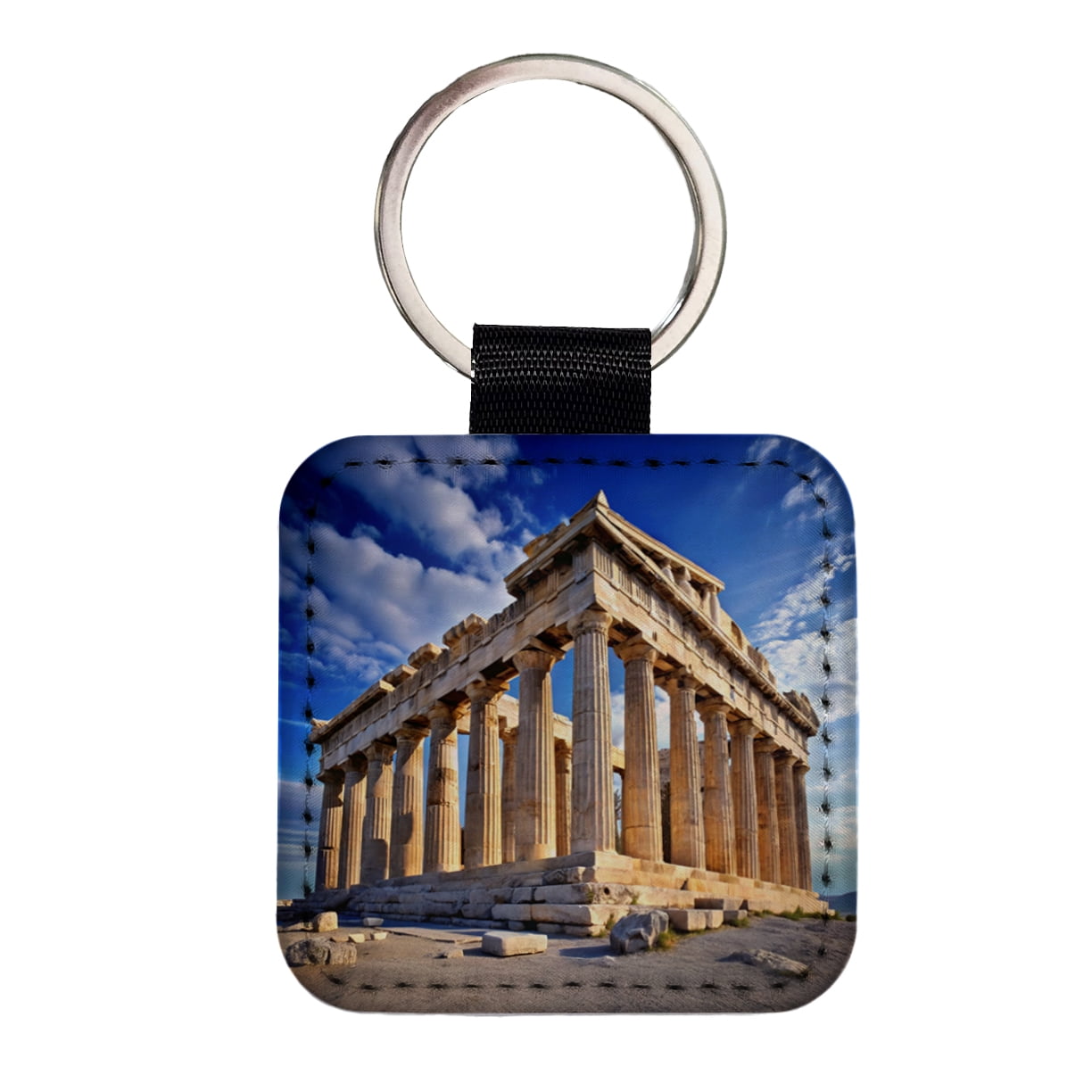 Parthenon Temple Athens Greece Greek Faux Leather Square Keychain ...
