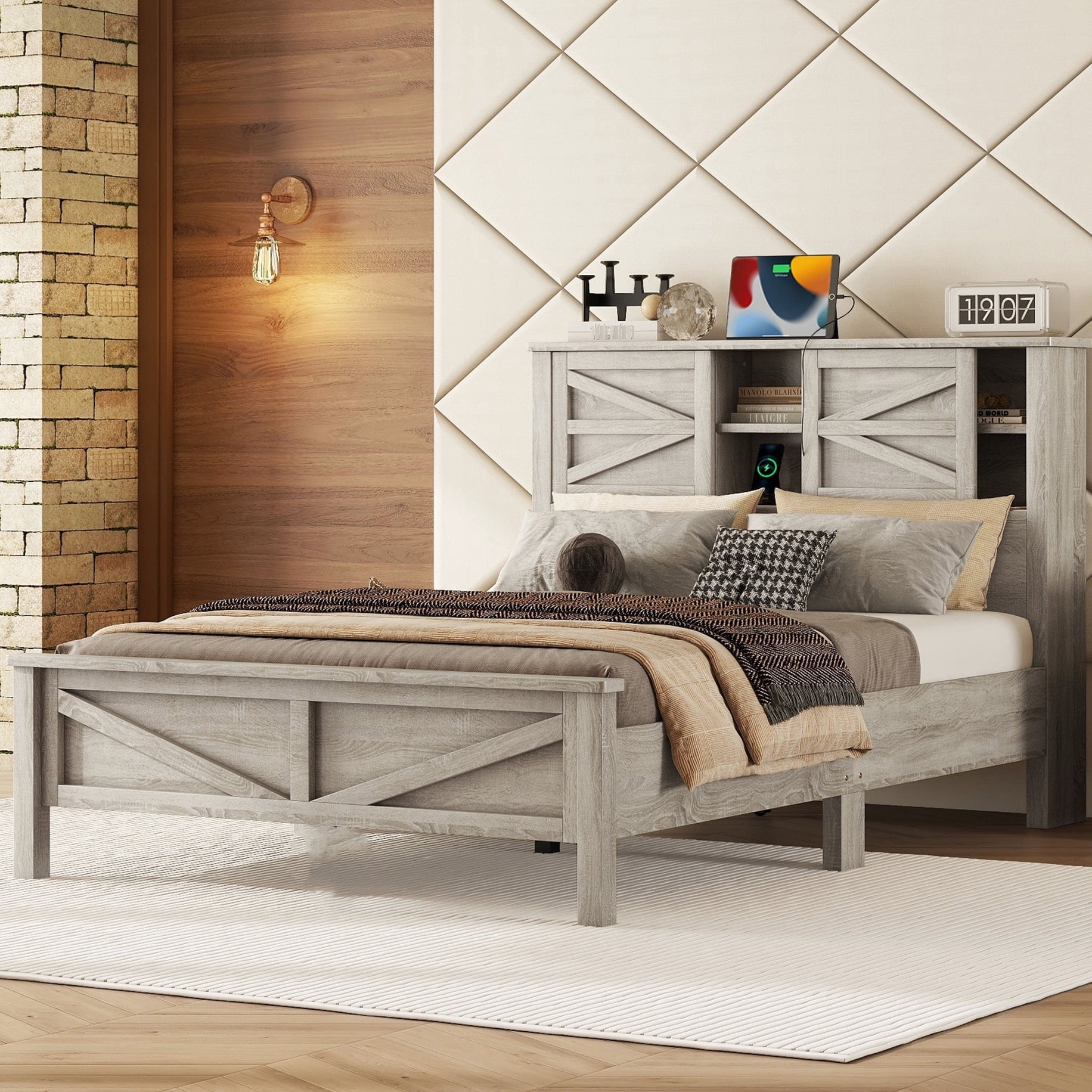Particle Board Bed with Socket | Double Sliding Door for Storage | Tech ...