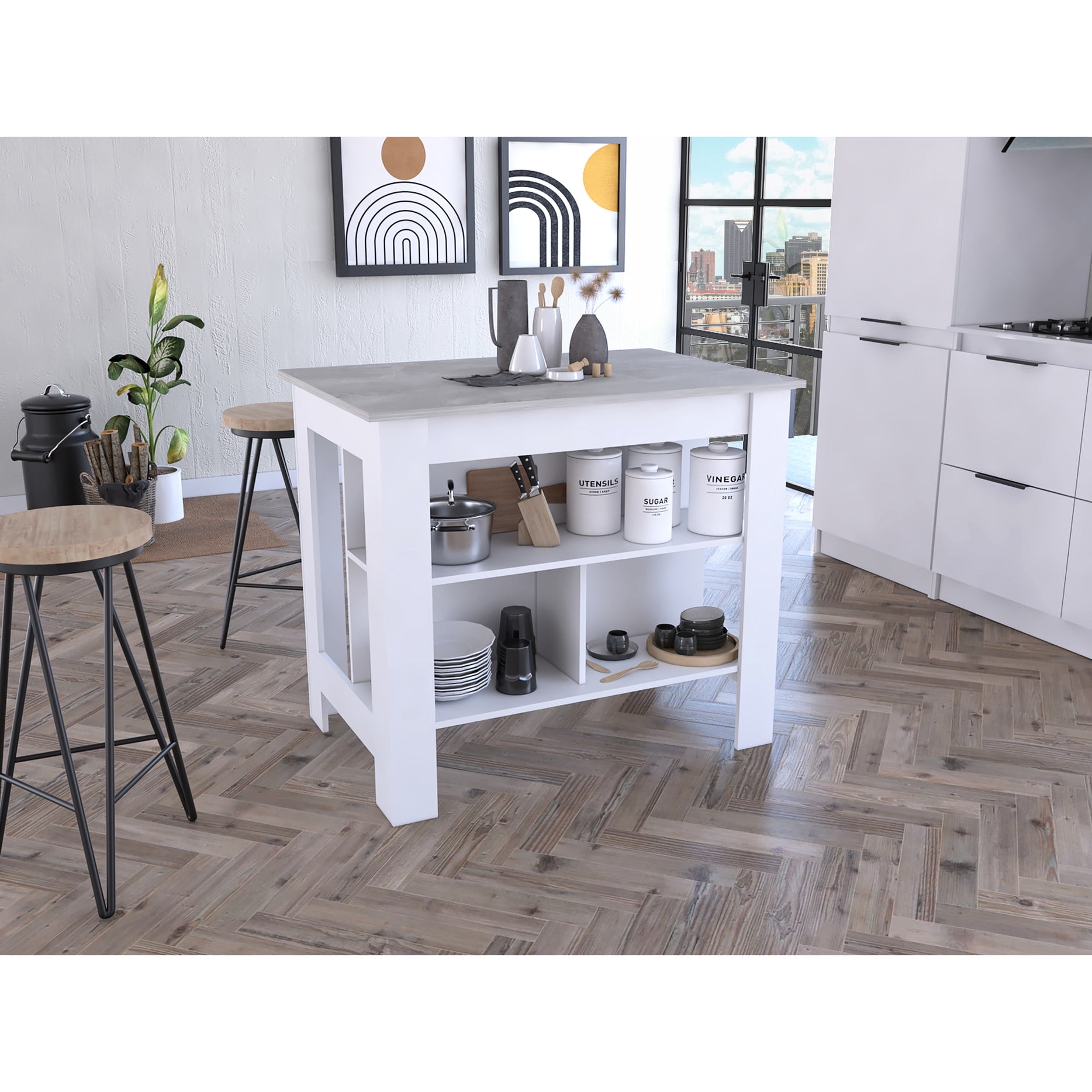 Particle Board Kitchen Island+40.5 in Product Depth”-“Kitchen Meal Prep ...
