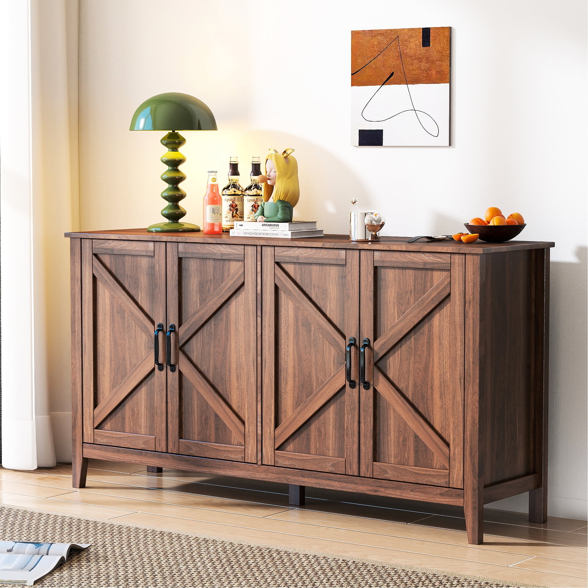 Particle Board Storage Cabinet With 4 Doors And Open Shelves - Versatile Option Bedroom, Office ...