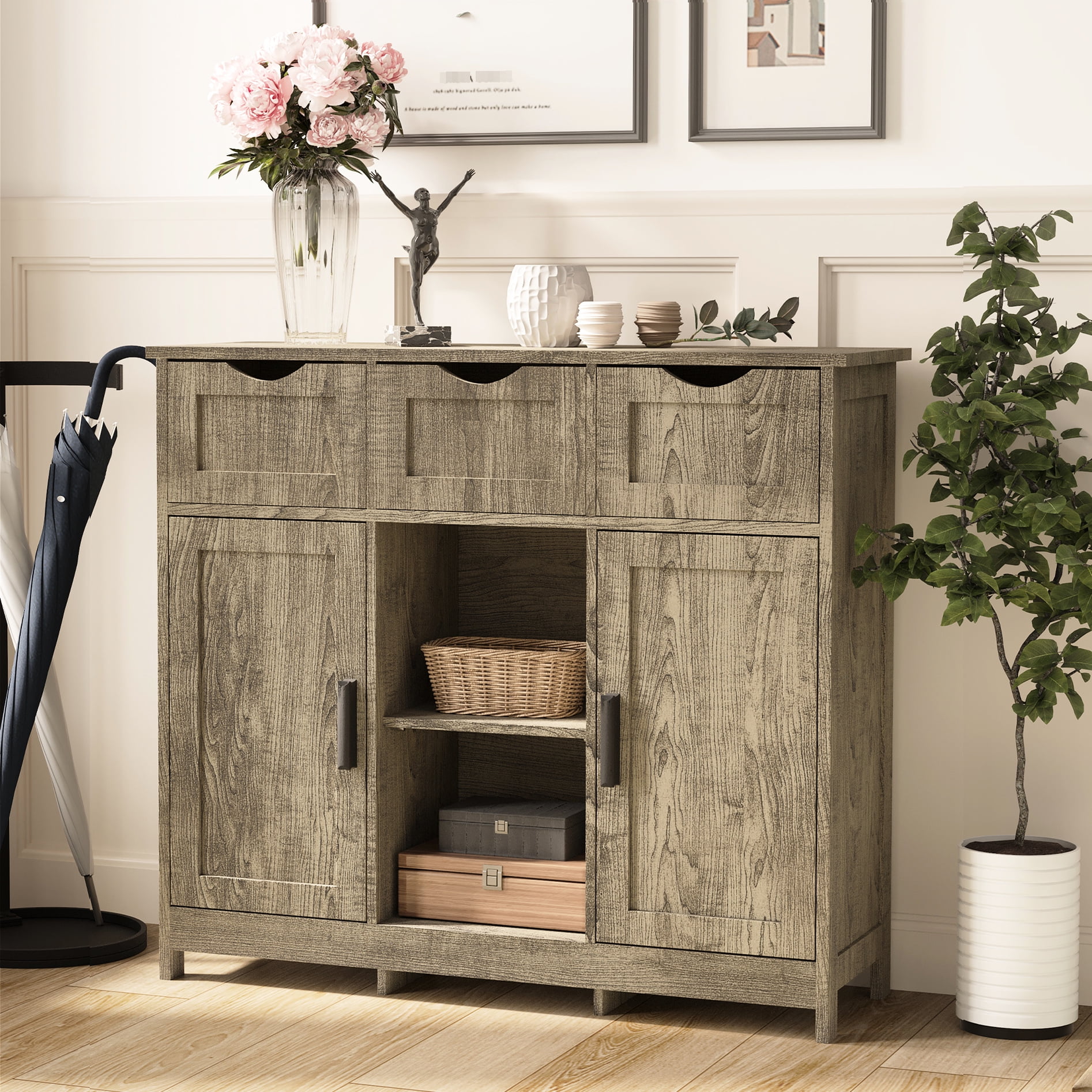 Particle Board Storage Cabinet For Living Room - Gray With Adjustable ...