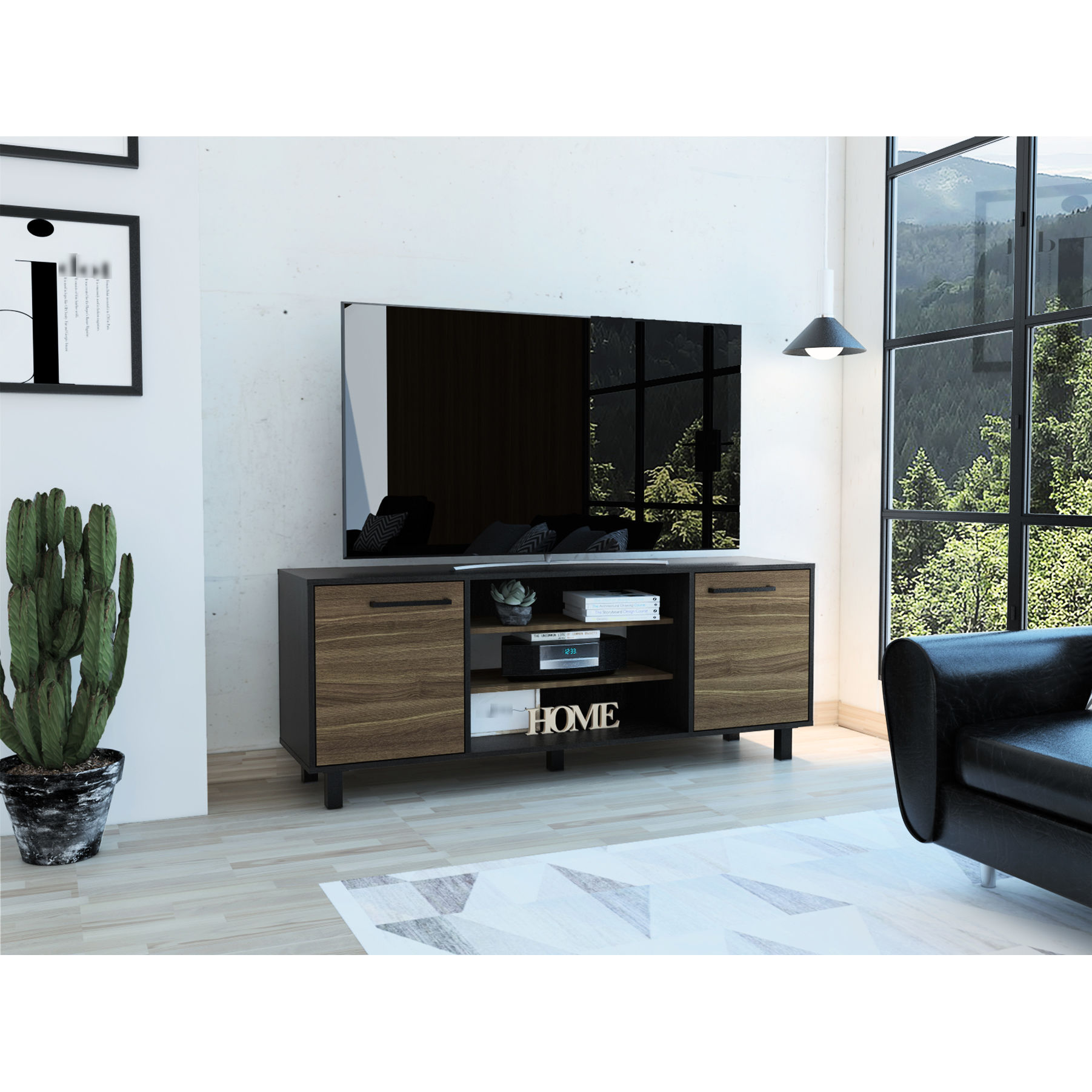 Particle Board TV Stand with Interior Shelves for 50 - 59 Inch Flat ...