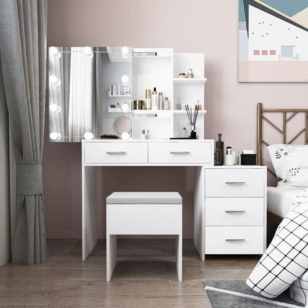 Particleboard Triamine Veneer 5 Pumps 2 Shelves Mirror Cabinet Three ...
