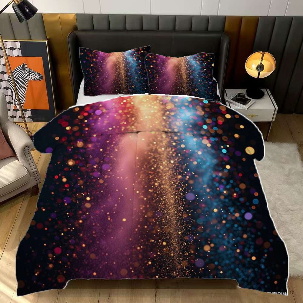 Particles Shiny Glowing Comforter Set Queen Size Bedding Set For Travl ...