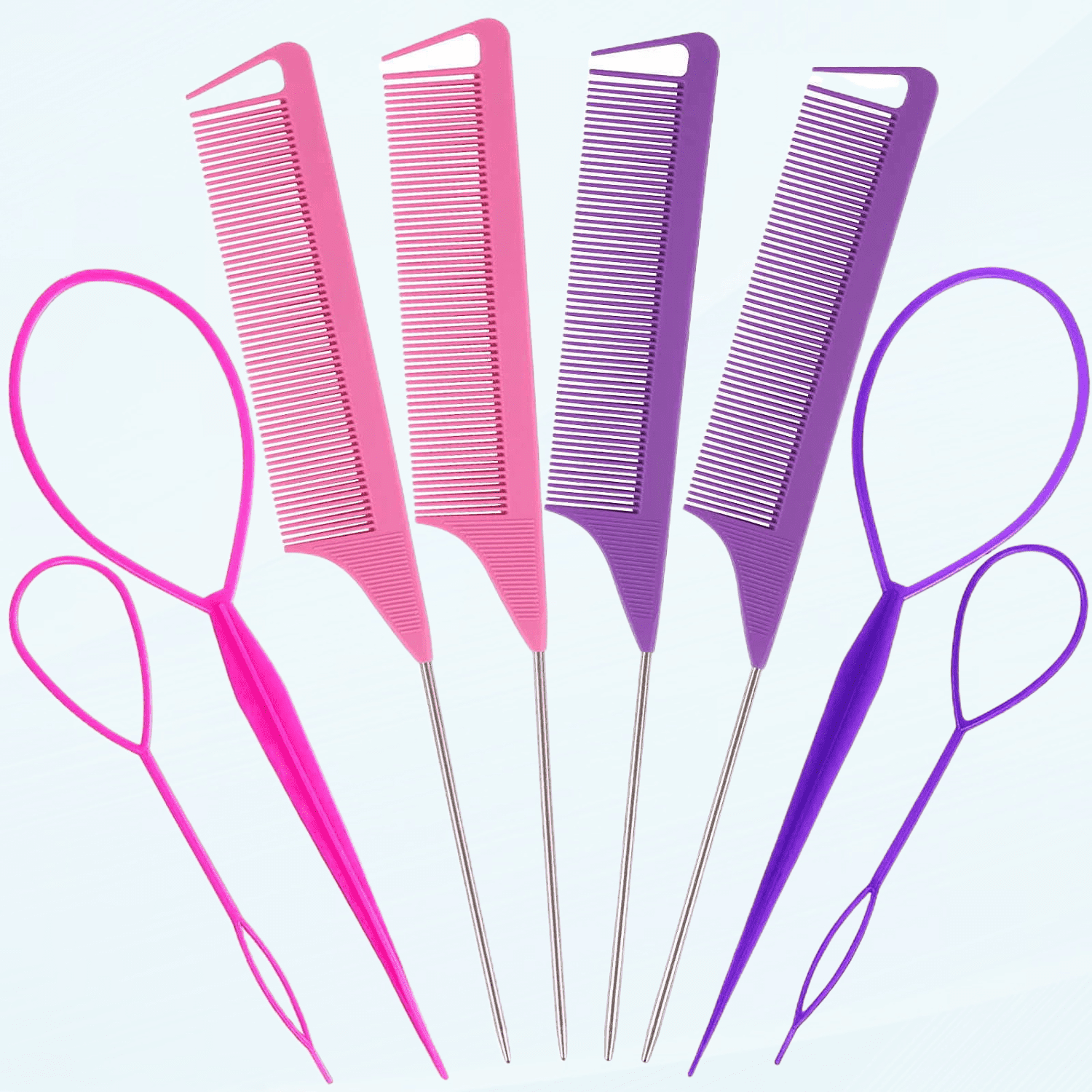 Parting Comb Braiding Comb - Hair Pull Through Tool Set 8 PCS Hair Tail ...