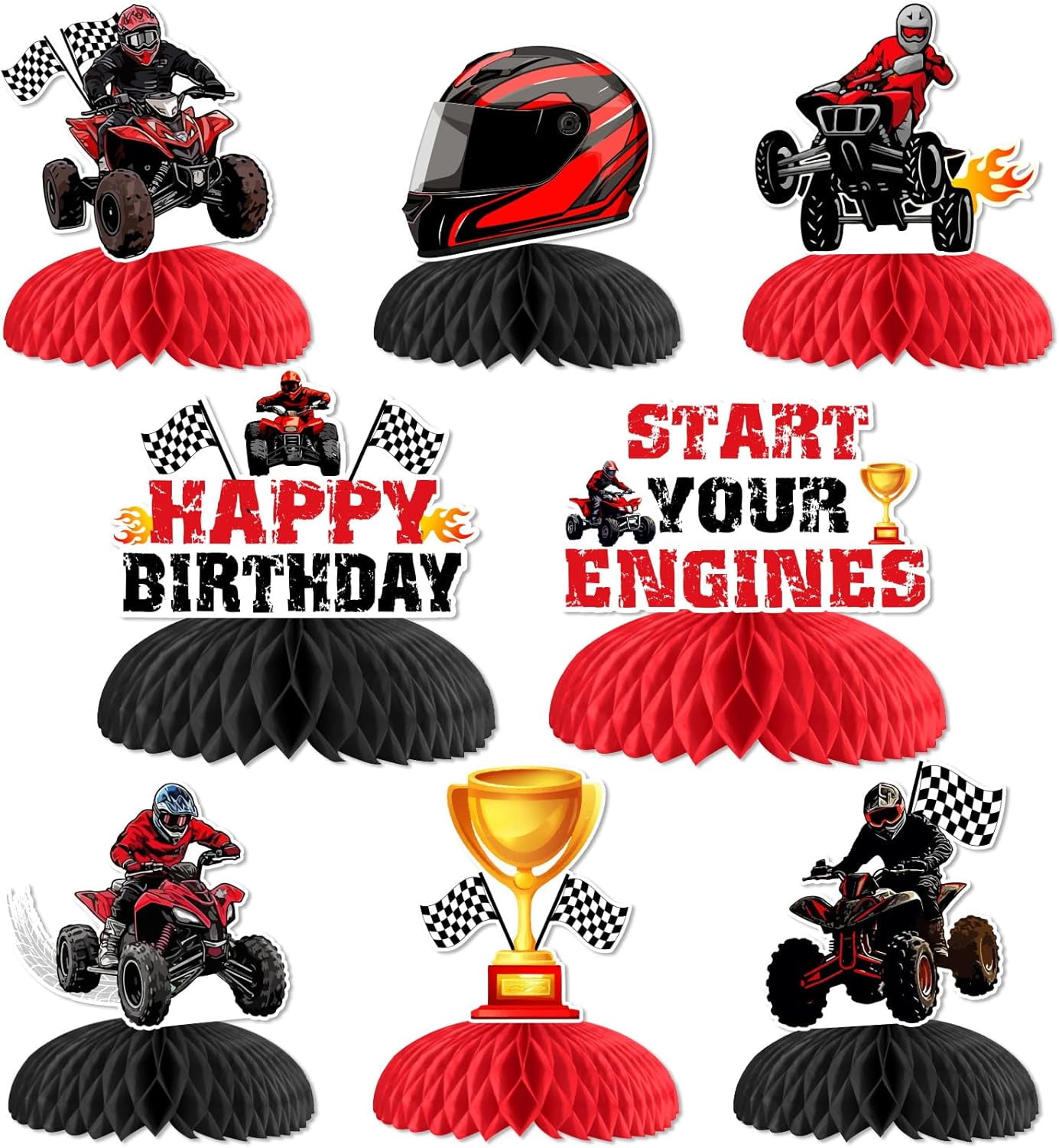 Partiqla 8Pcs Four Wheeler ATV Quad Bike Honeycomb Centerpieces 4 ...