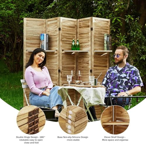 Partition Room Dividers, Folding Wood Privacy Screen with Three Display ...