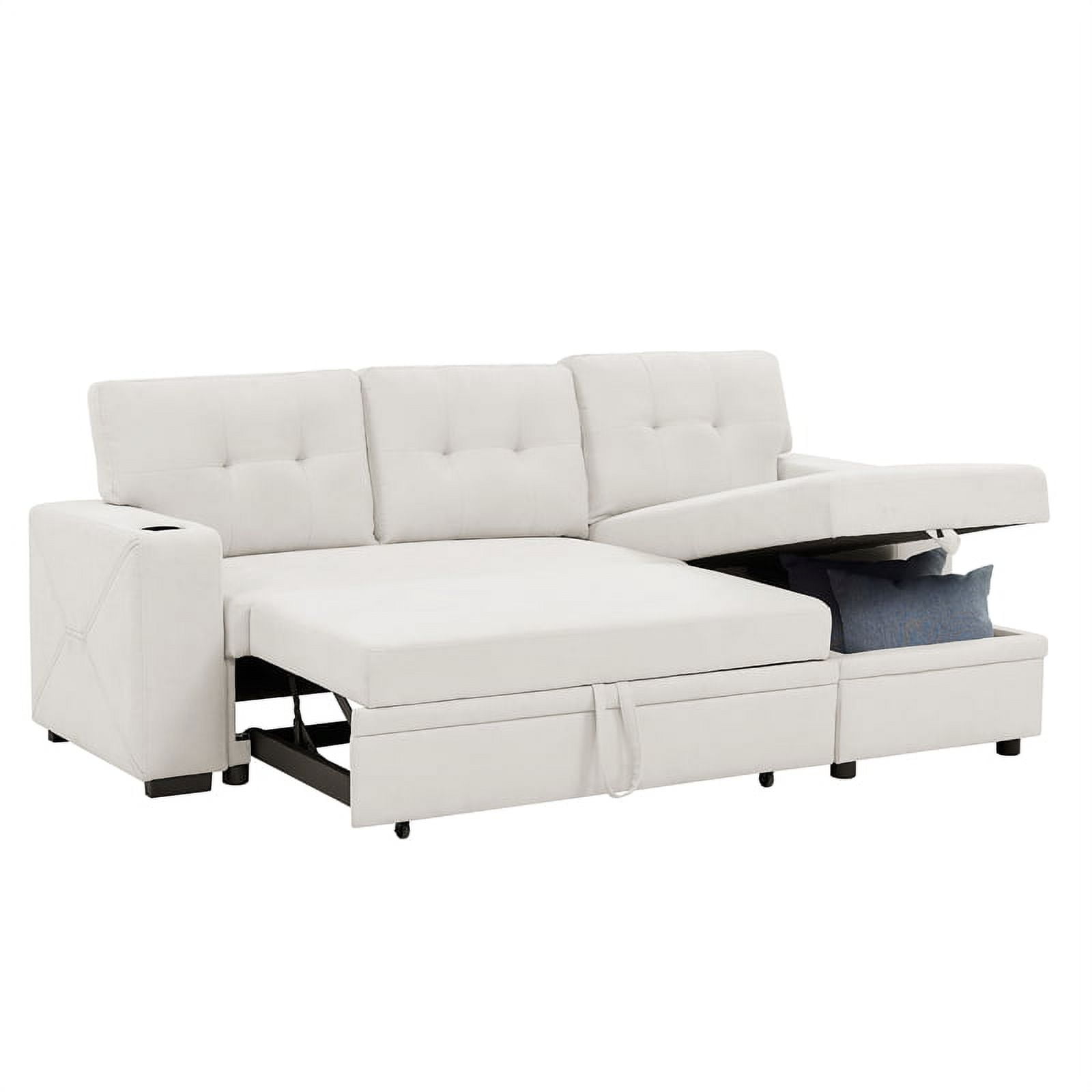 Partner Furniture Polyester Blend Fabric Convertible Sectional in Ivory ...