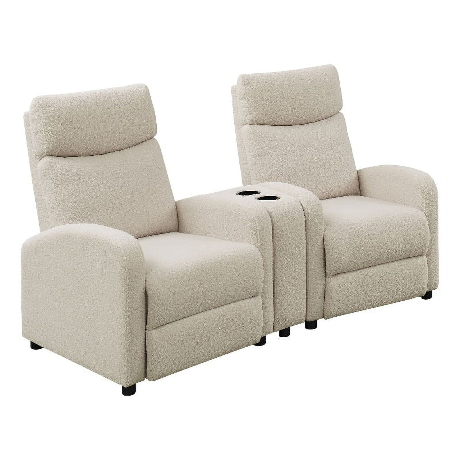 Partner Furniture Teddy Fleece 66.5" Home Theater Recliner & Console in ...