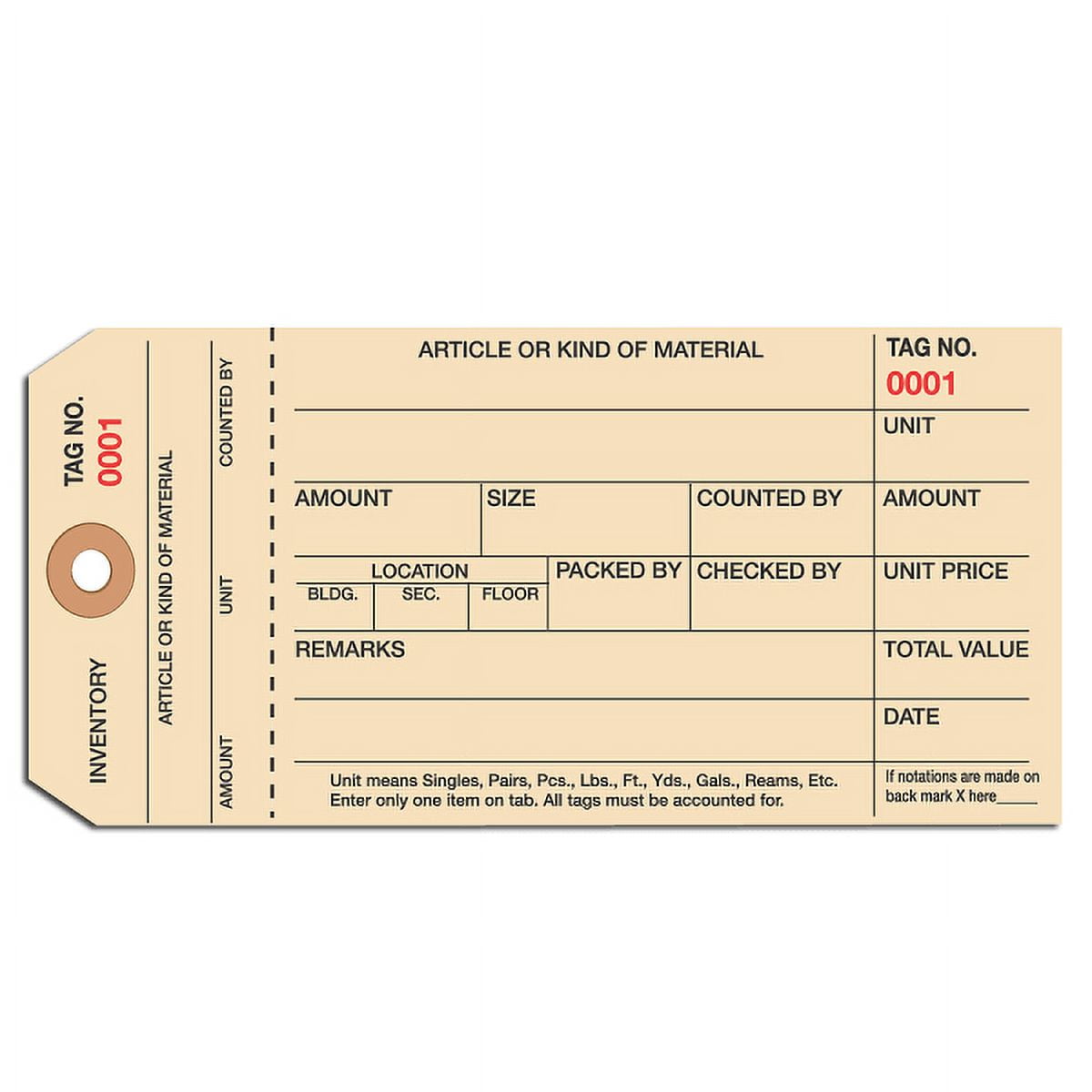 Partners Brand Inventory Tags,Stub,6 1/4x3 1/8",PK1000 G18091 - Walmart.com