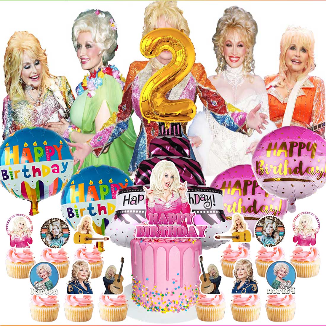 Parton Party Supplies Decor 2nd Kit Balloons Birthday Cake Topper ...