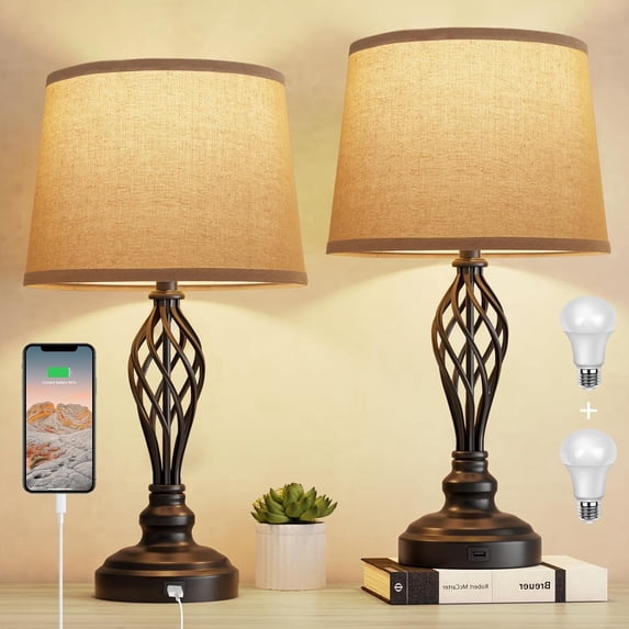 PARTPHONER Farmhouse Style 23.5 Inch Tall Bedside Table Lamps Set of 2 ...