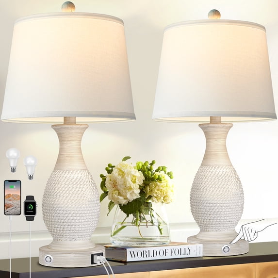 "Partphoner Modern 26"" Bedside Table Lamps Set of 2 with USB C+A Fast ...