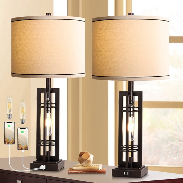 Partphoner 27.5'' Tall Oil Rubbed Bronze Nightstand Table Lamps, USB ...