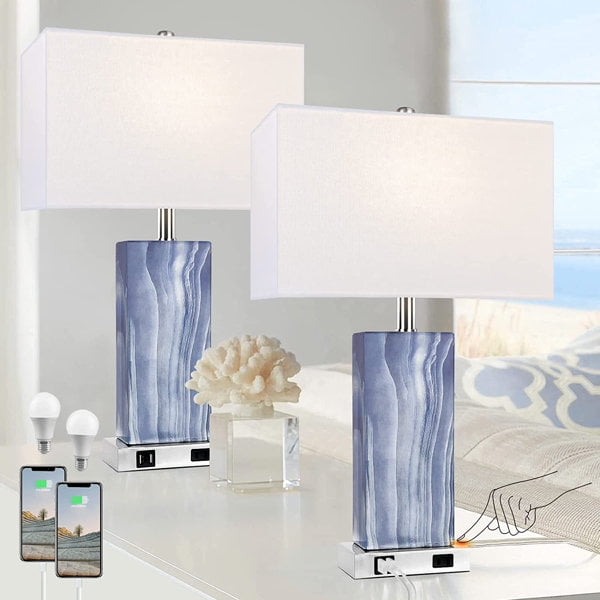 Partphoner Ceramic Modern Blue, White Fabric Shade for Living Room ...