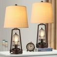 PARTPHONER Farmhouse Table Lamps Set of 2, Dimmable with USB Ports ...
