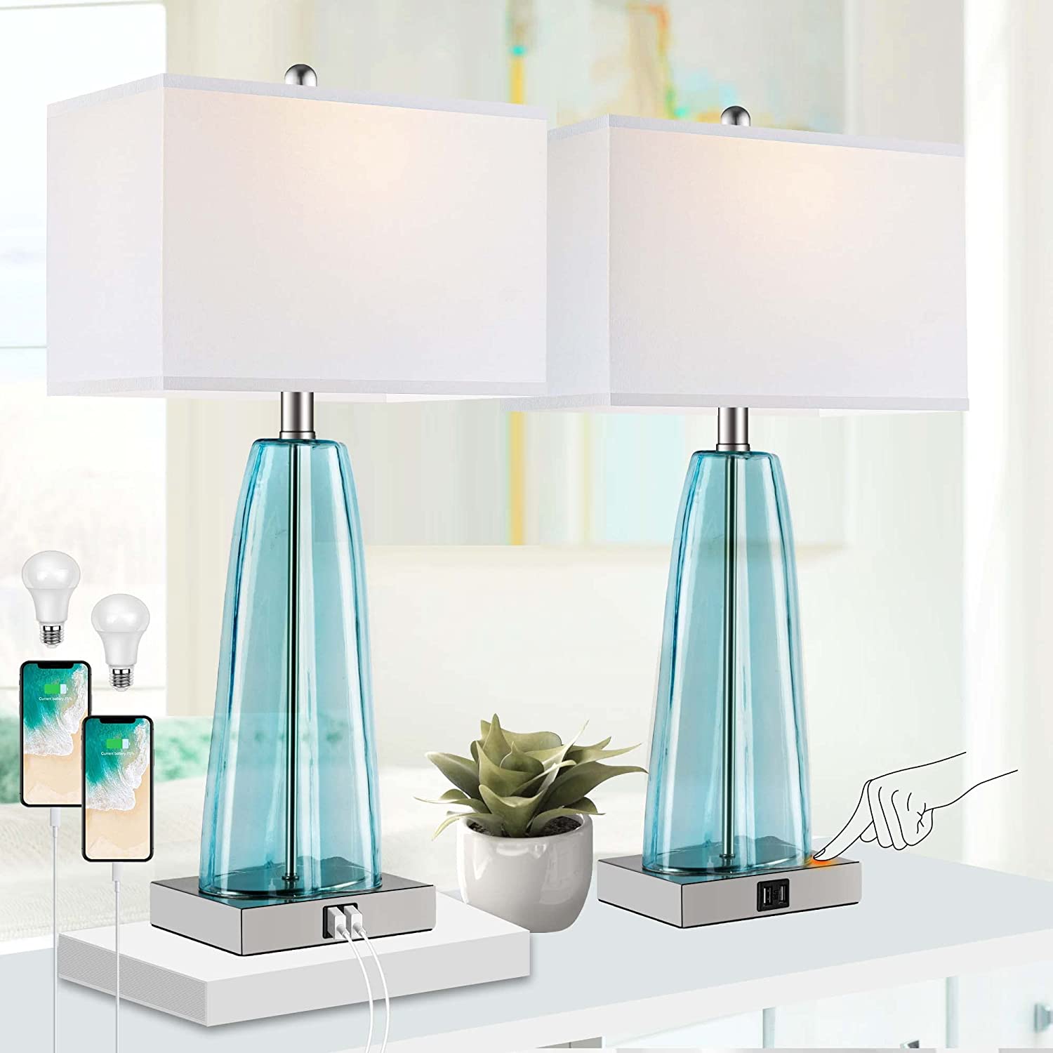 Nina Blue Glass Table Lamp - Walmart.com