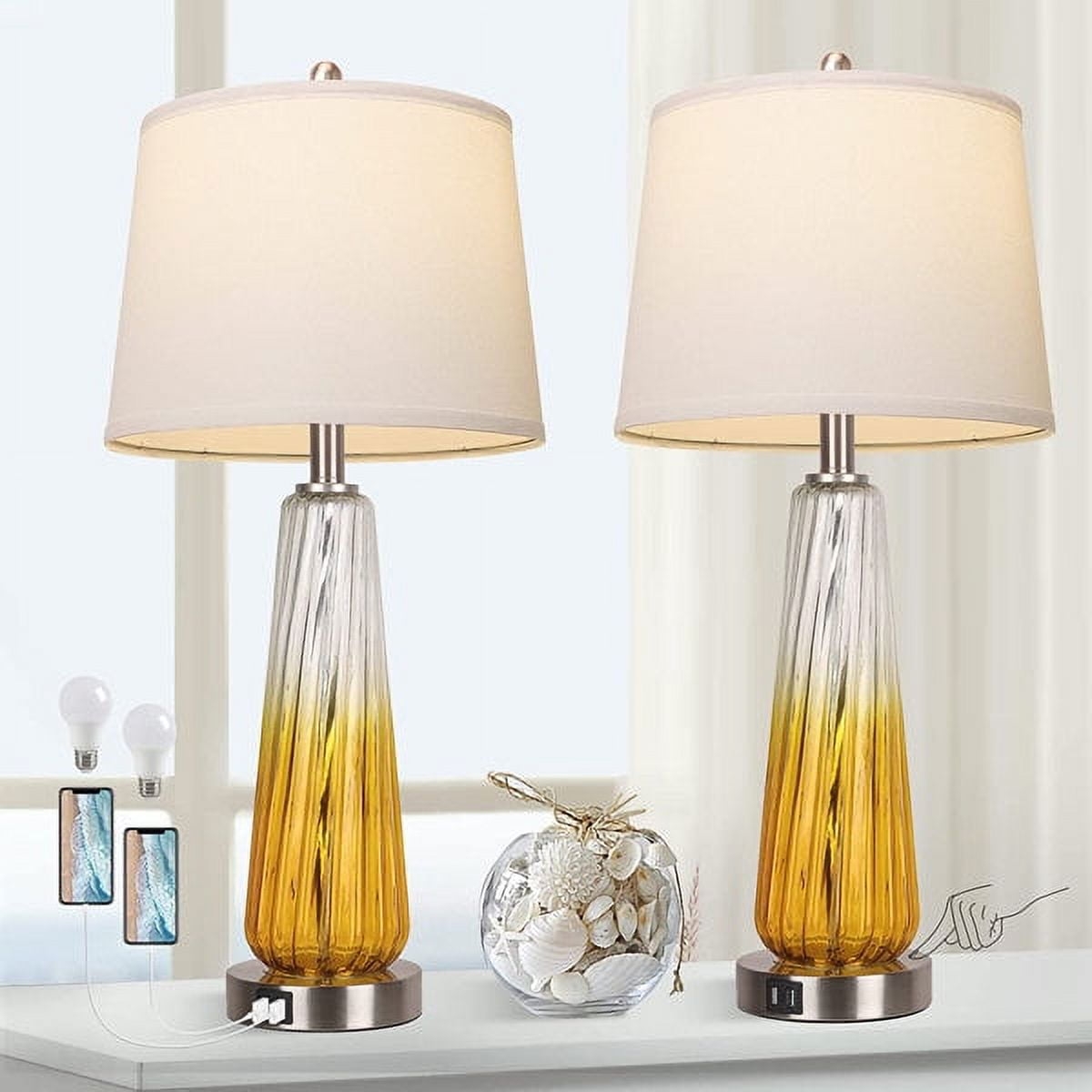 Partphoner Modern Glass 3-Way Dimmable Touch Control Table Lamps Set of ...