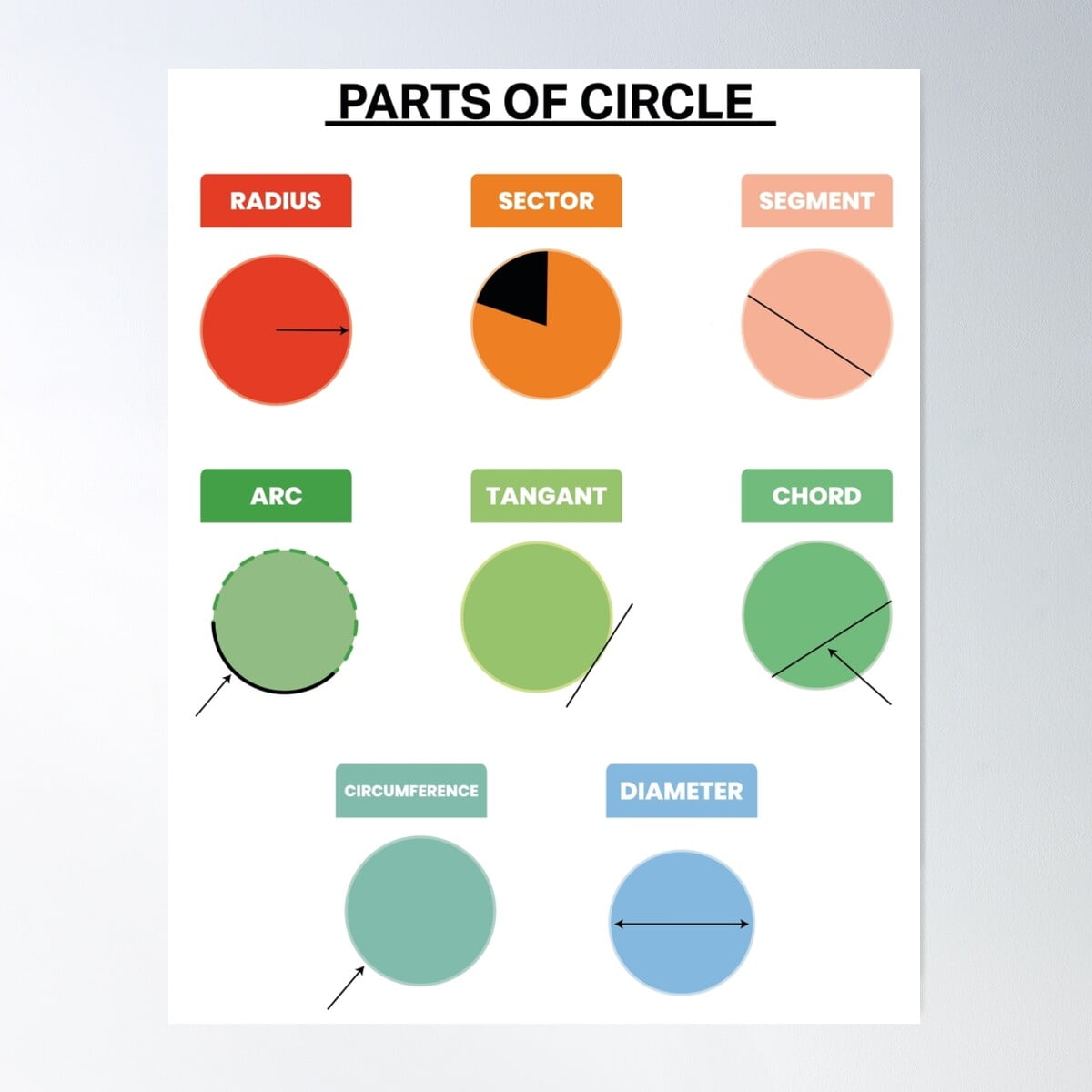 Parts Of A Circle Poster For Kids, Educational Poster, Math, Elementary ...