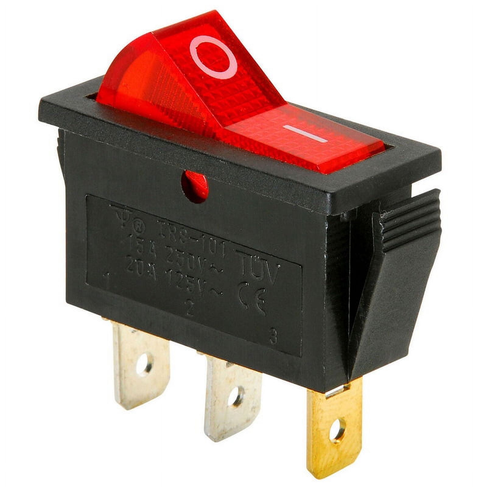 Parts Express SPST Large Rocker Switch with Red Illumination 125VAC 20A ...