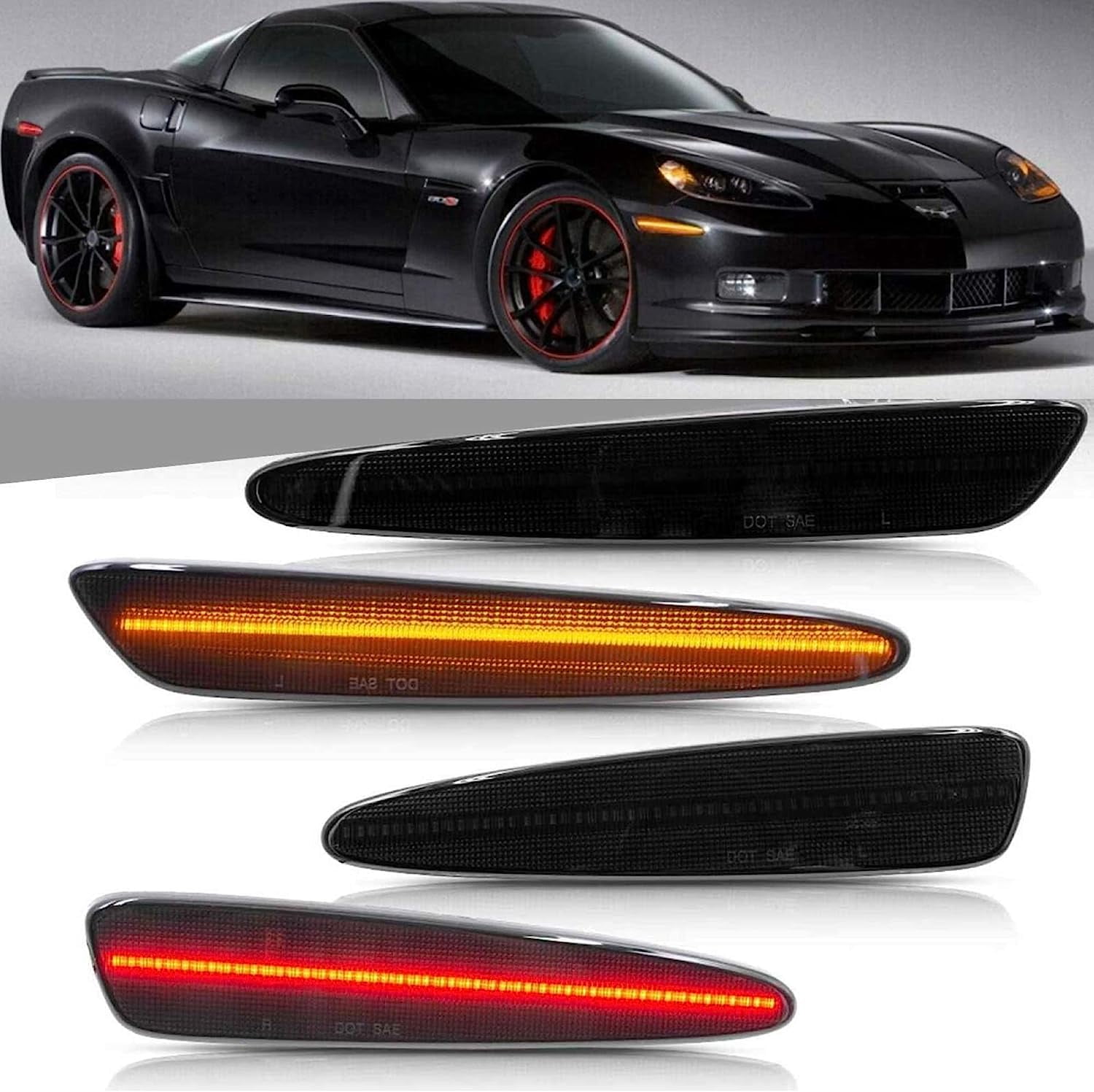 Parts God Corvette C6 LED SIde Markers (Smoked) Fits 2005-2013 ...