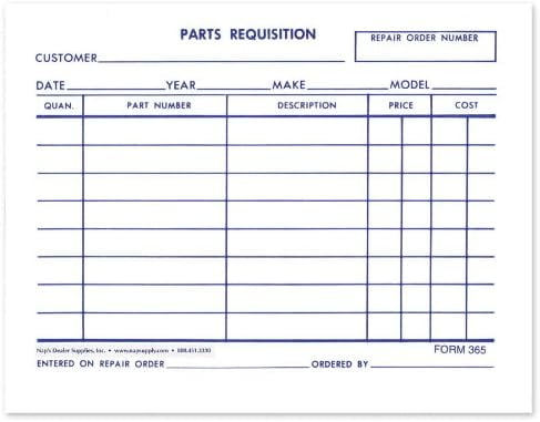 Parts Requisition Short Form - Pack of ,000 - Walmart.com