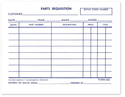Parts Requisition Short Form - Pack of 1,000 - Walmart.com