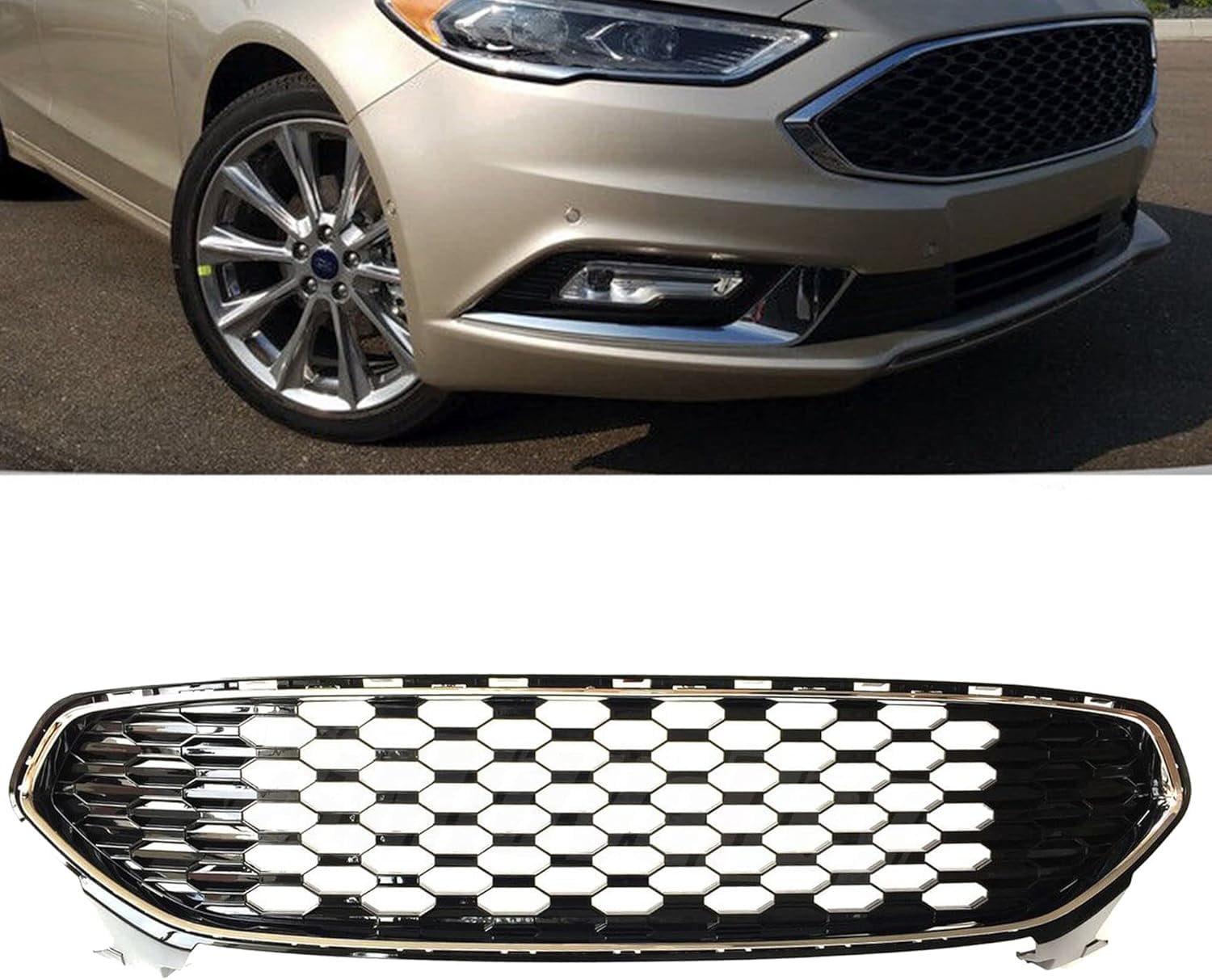 PartsFlow Front Bumper Grille Upper Grill Glossy Black W/Chrome Trim ...