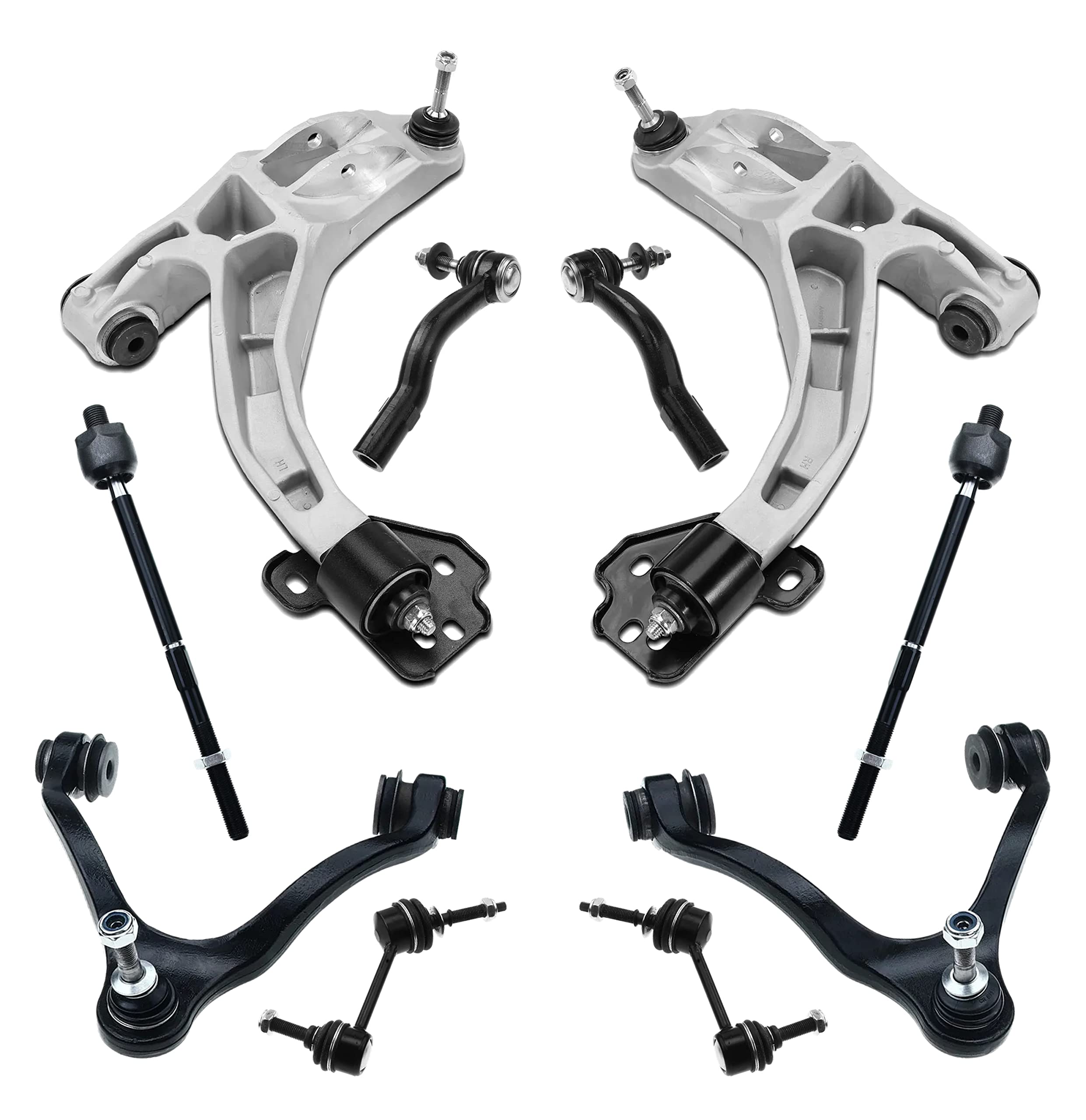 PartsW - 10 Pc Lower & Upper Control Arms, Tie Rod Ends and Sway Bar ...