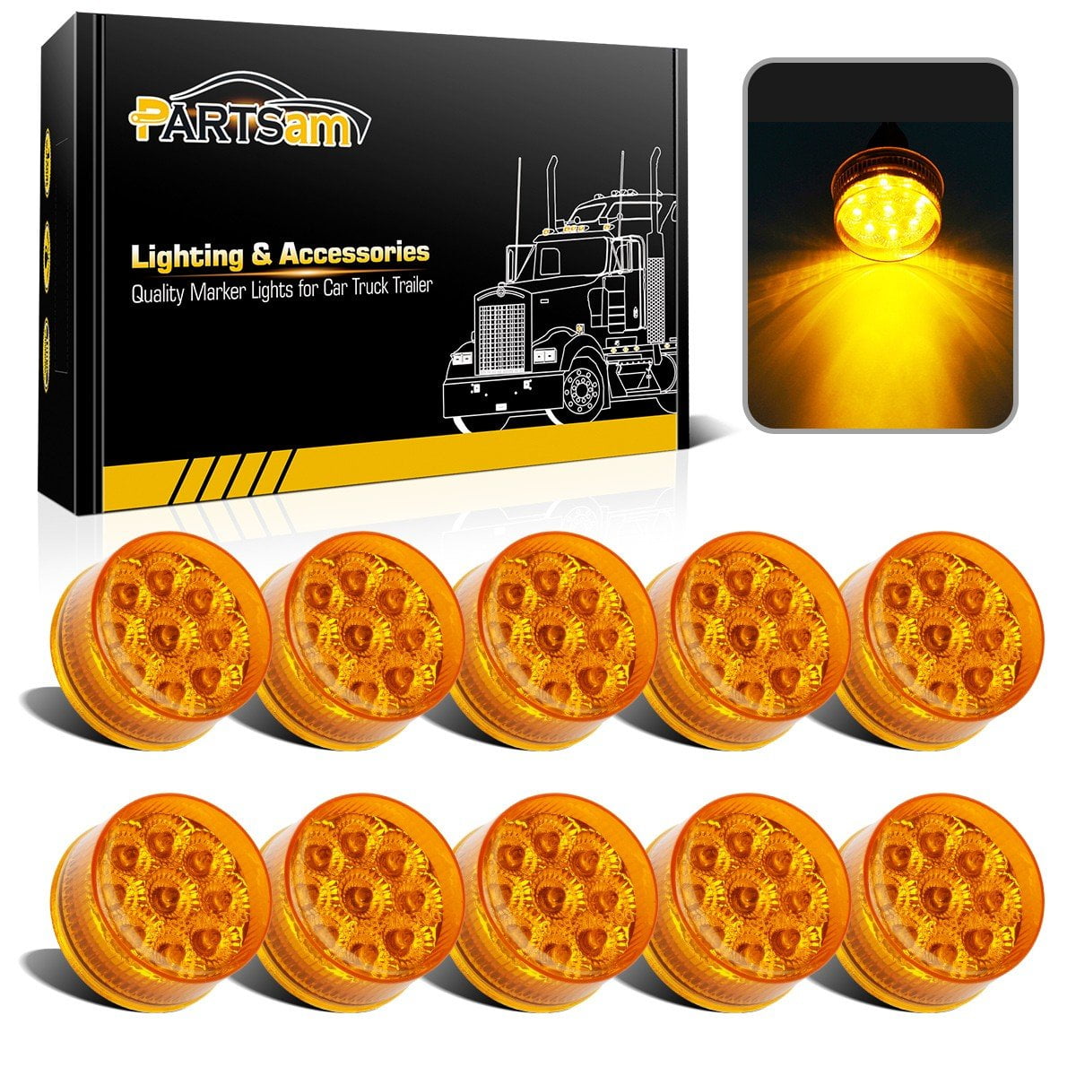 Partsam 10Pcs 2 inch Amber 9 LED Side Marker Turn Signal Light, 2 ...