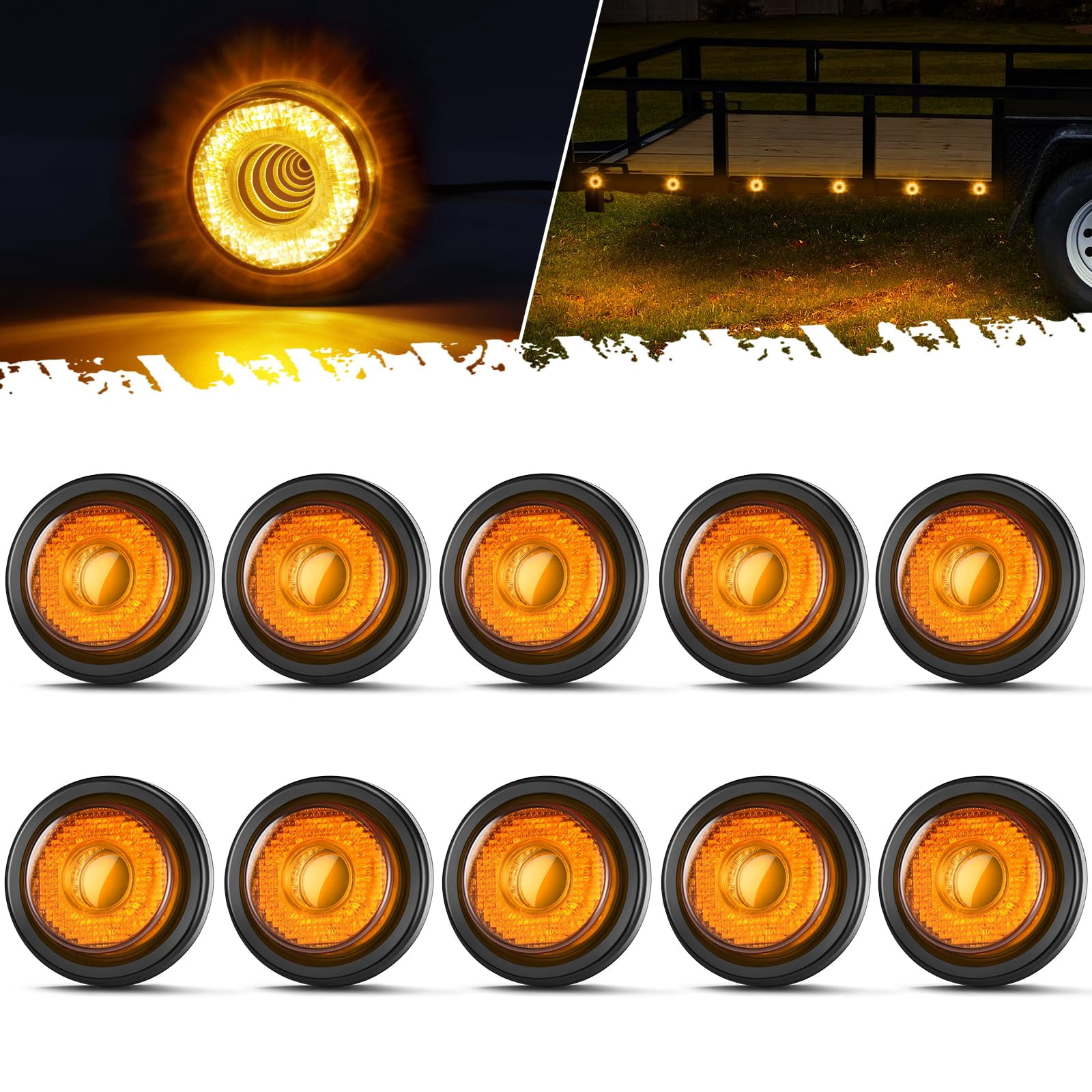 Partsam 10Pcs 2 inch SSF20 Amber 9LED Abyss Side Marker Turn Signal ...