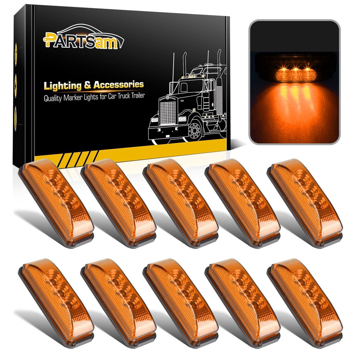 Partsam 10Pcs 3.9 Inch CM31 Amber 3LED Side Marker Clearance Lights ...