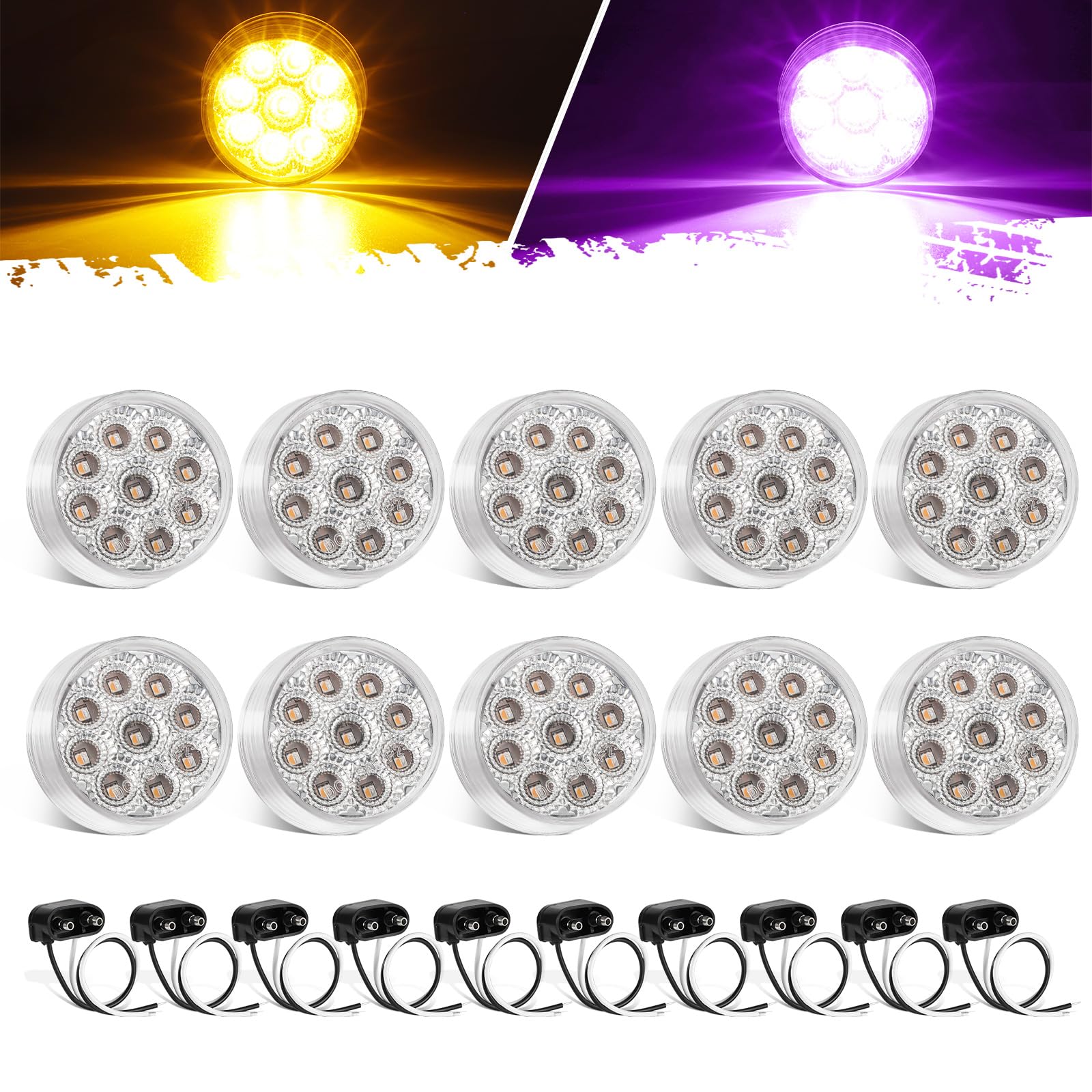 Partsam 10Pcs Dual Revolution RRF12 2 inch Round 9LED Marker Light ...