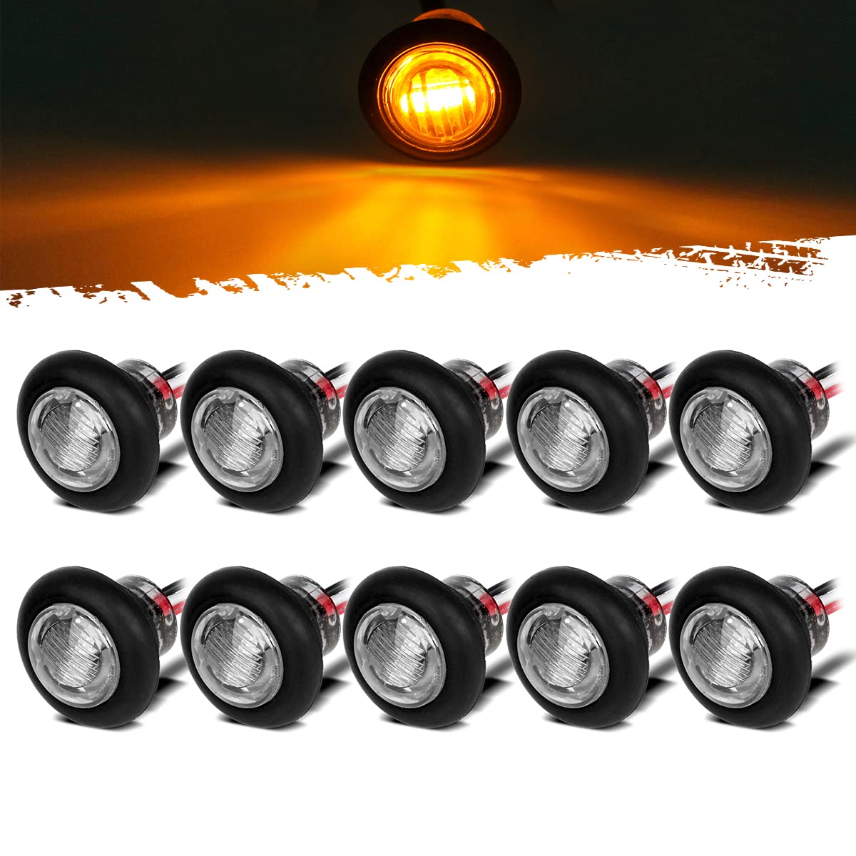 Partsam 10x 3/4" Clear Lens Amber Yellow Round Led Lights Trailer Marker High Low Brightness ...
