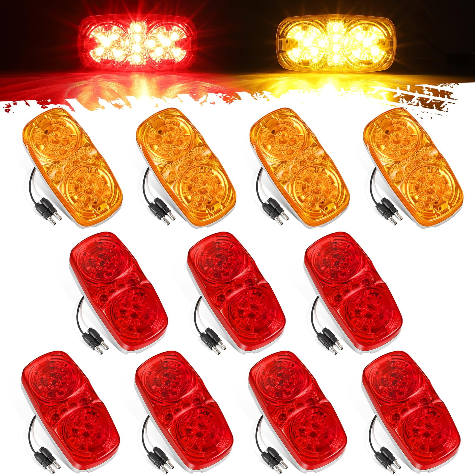 Partsam 11Pcs Upgrade Double STF9 Bullseye Amber/Red 16LED Marker with ...