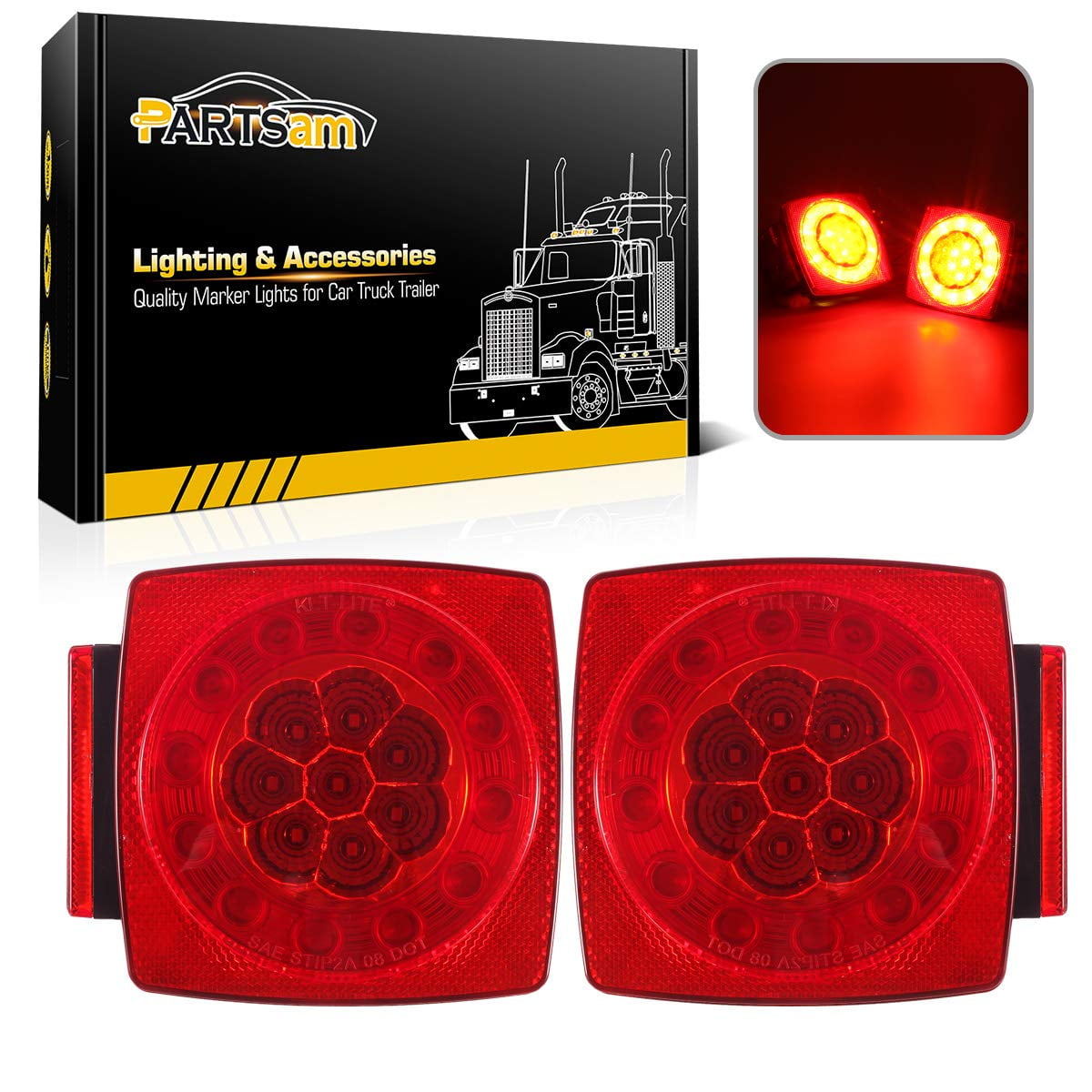 Partsam 12V LED Trailer IFF17 Light Kit, Halo Square Tail Lights Kit ...