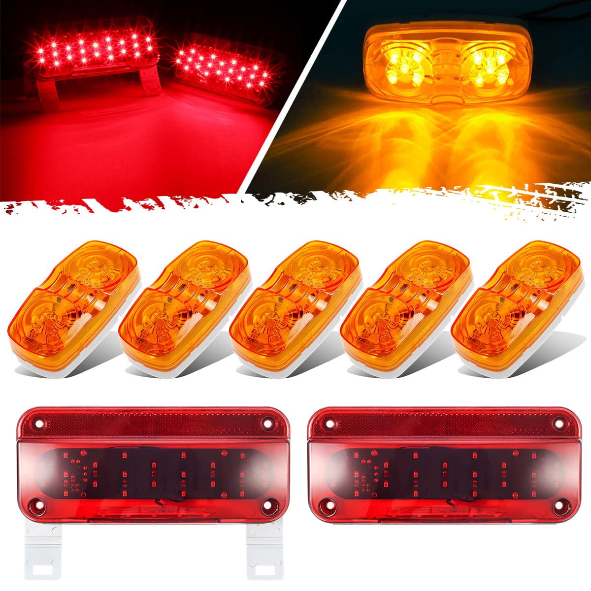 Partsam 12V Led RV CM31 Camper Trailer Tail Light Kit, 5x Amber Double ...