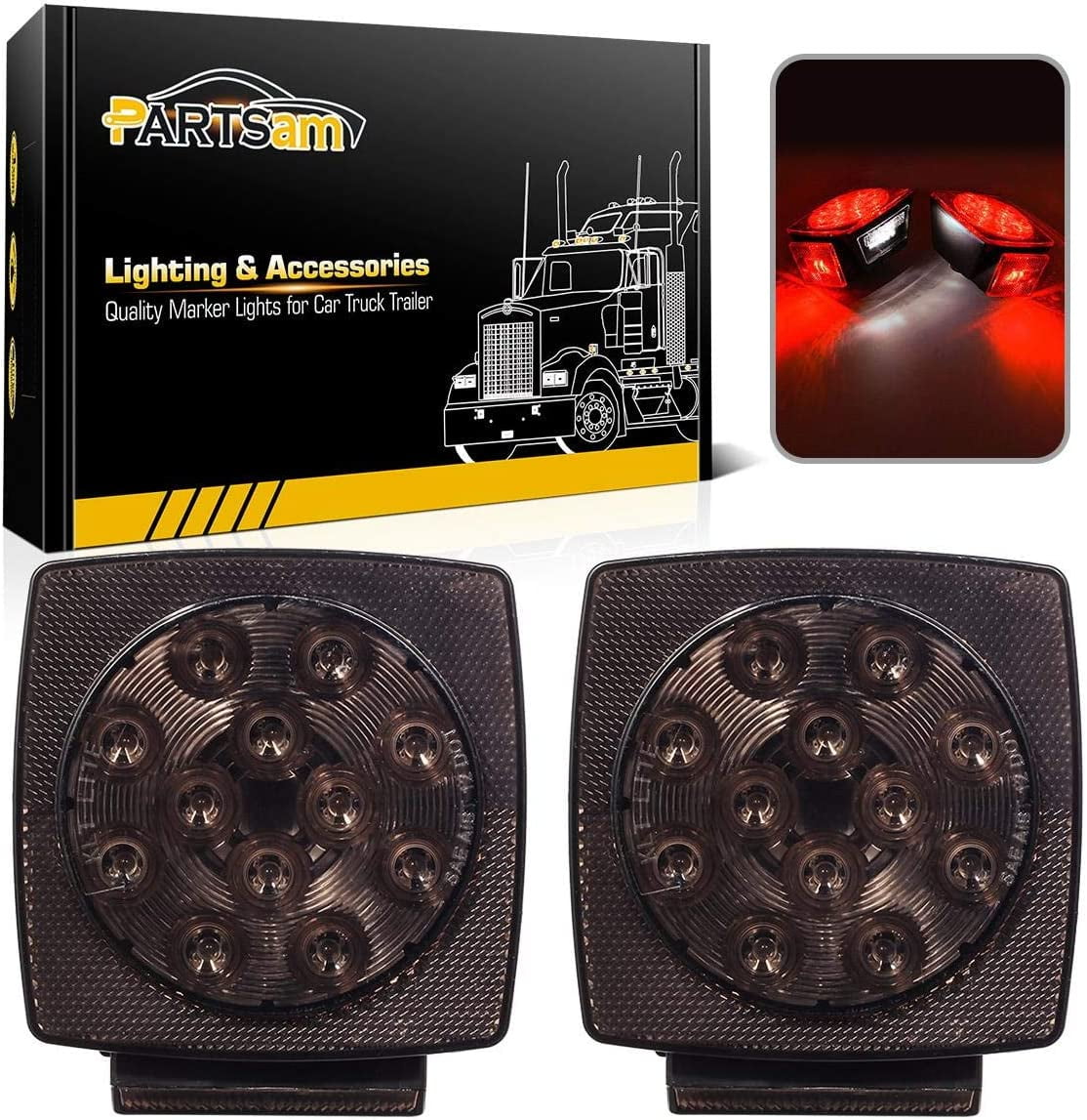 Partsam 12V Submersible Square Led Trailer Lights Smoked Red ...