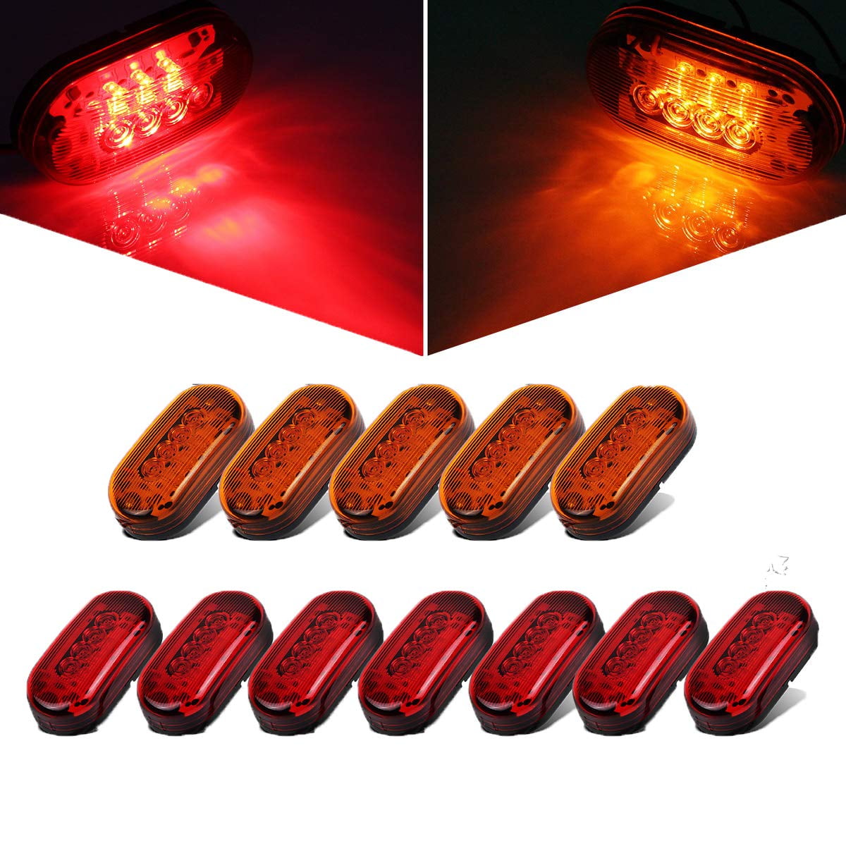 Partsam 12pcs 4 Inch IFF17 Oblong 10 LED Marker Lights, 4" Rectangular ...