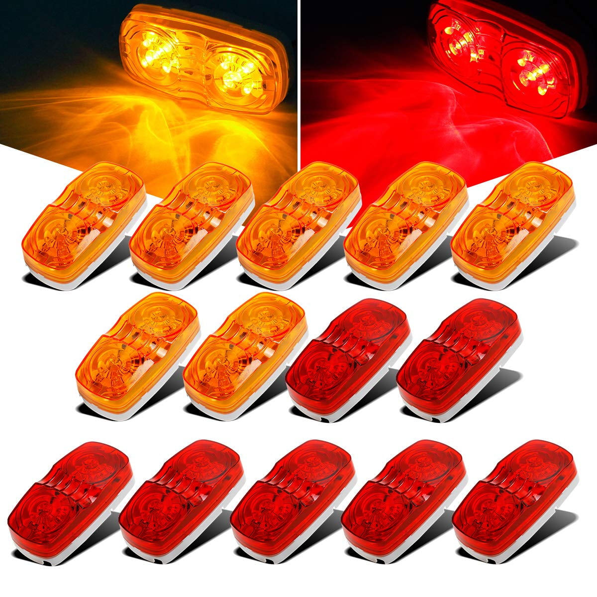 Partsam 14x Trailer RV SSF20 Marker LED Light Bullseye 10 Diodes Clearance Light Red/Amber,[DOT ...
