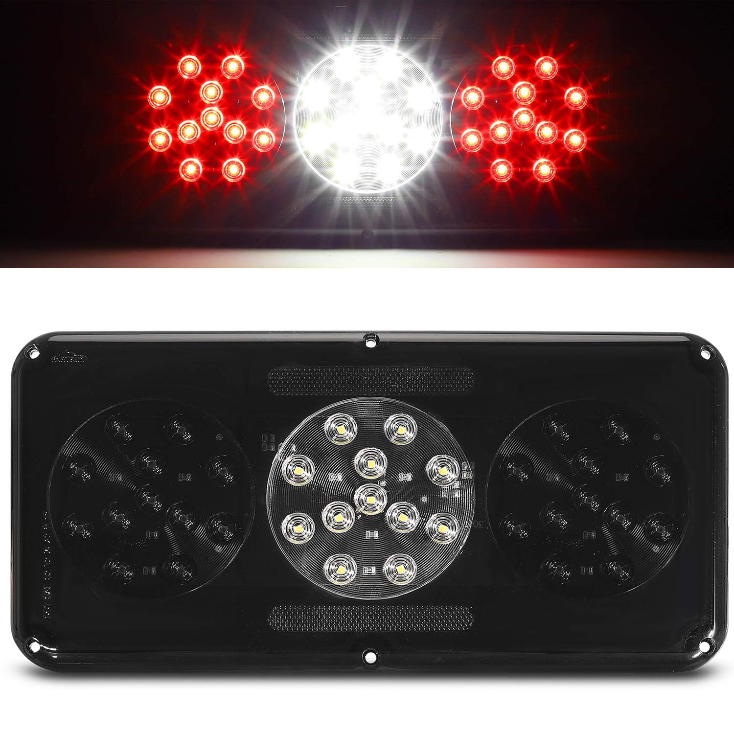Partsam 1Pc Rectangular Smoked RRF12 Red Triple LED Trailer Tail Light ...